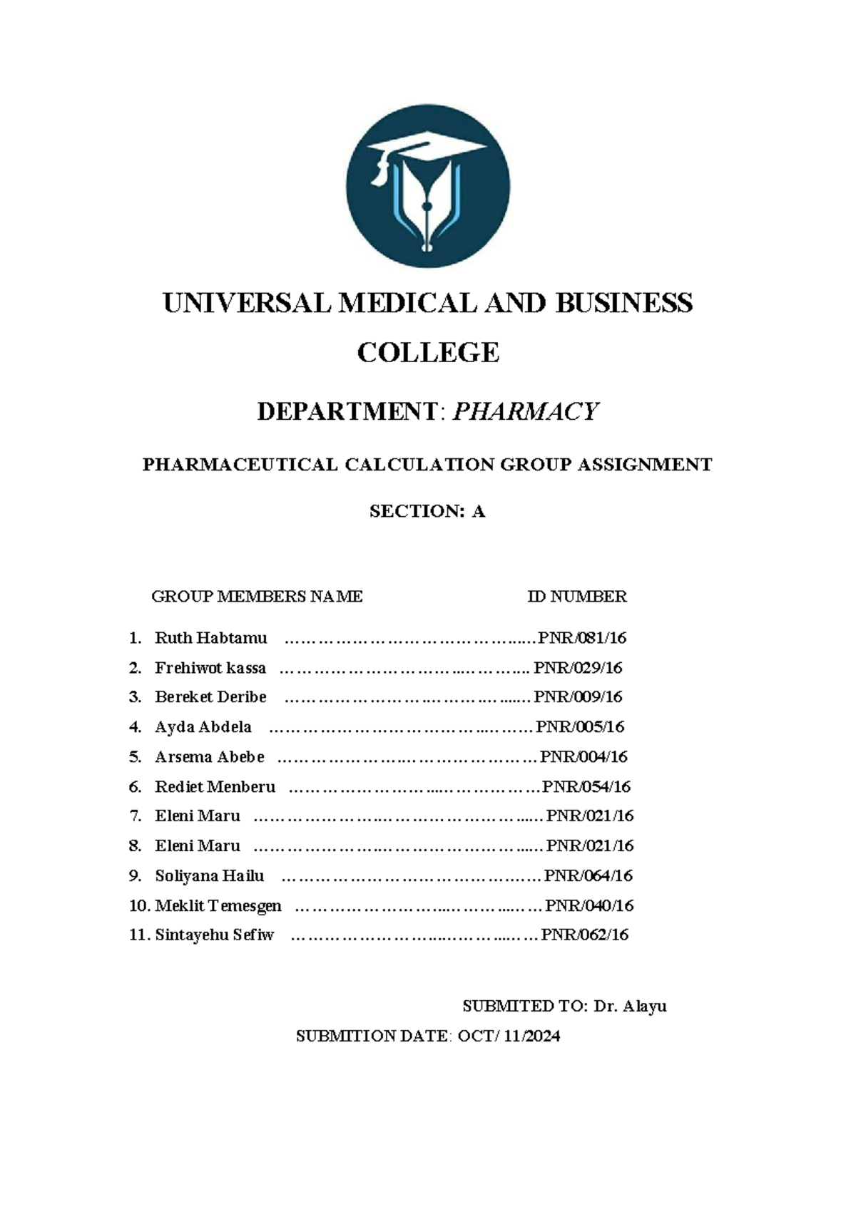 Pharma 101: Pharmaceutical Calculation Group Assignment - Studocu