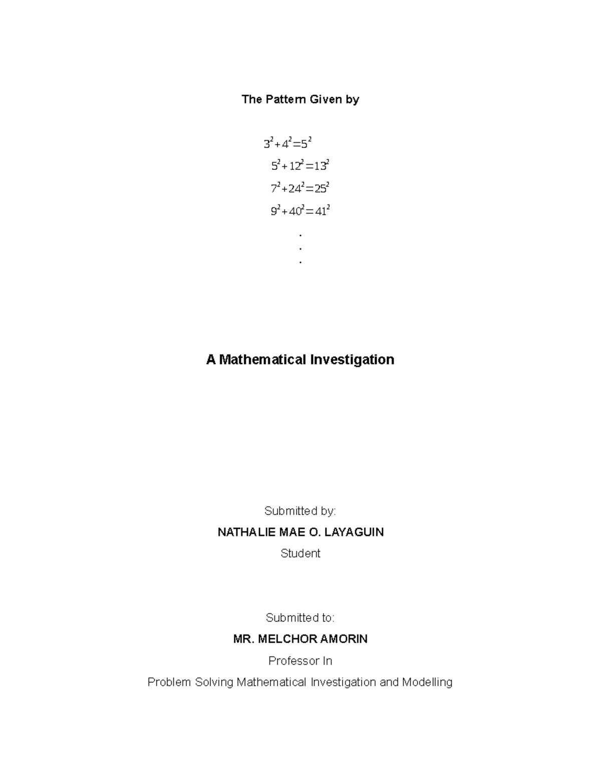 Mathematical Investigation: Patterns in Sequences (MATH 101) - Studocu