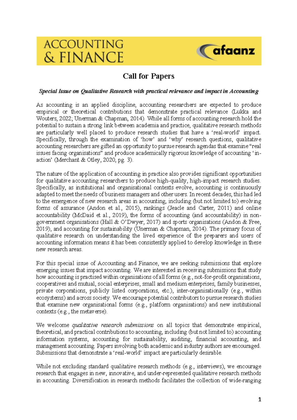Qualitative Research Special Issue Call for papers AF (2022-02-28) - Call for Papers Special ...