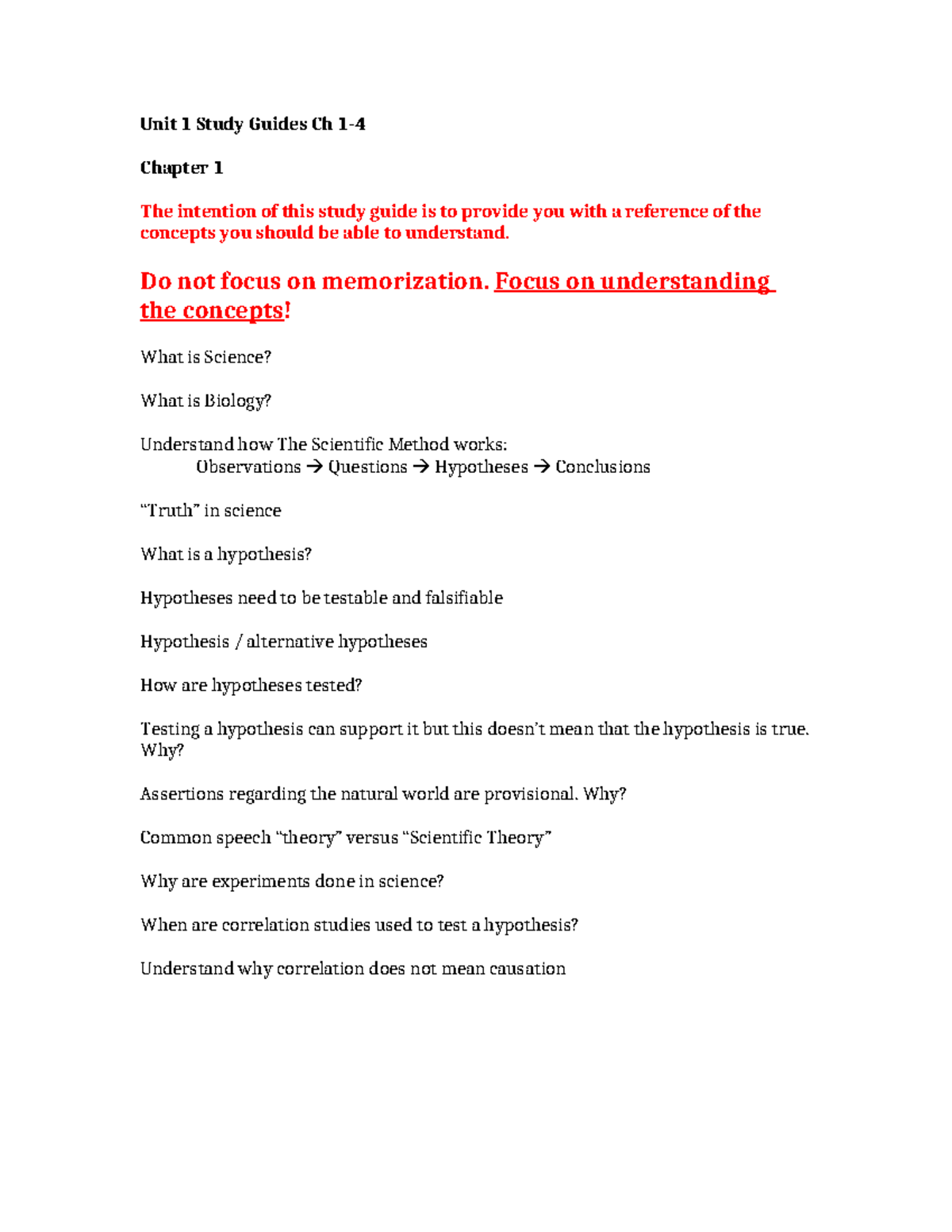 Unit 1 Study Guide: Concepts in Science and Biology - Studocu