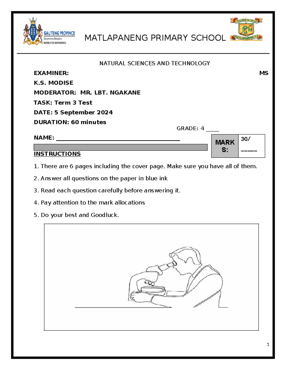 GR 4 NST - September 2024 Term 3 Test in Natural Sciences & Tech - Studocu