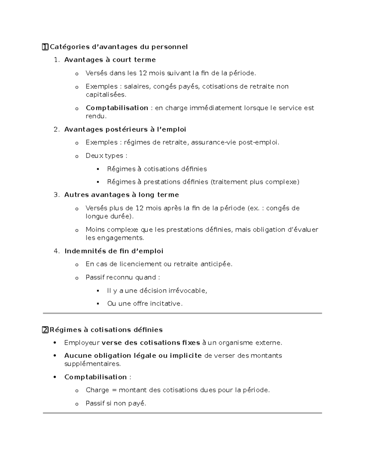 Résumé des Avantages du Personnel - Cours 1 (SCO5240) - Studocu