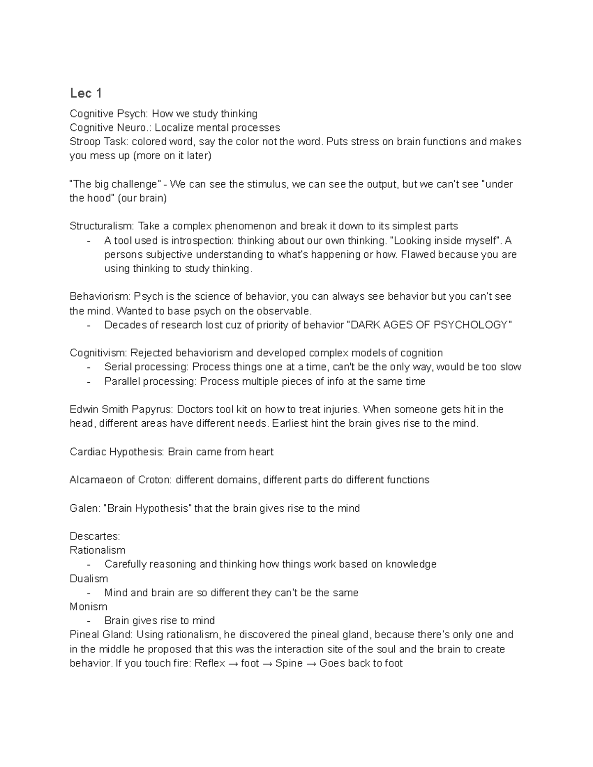 Lec Summary: Cognitive Psychology & Neuropsychology Key Concepts - Studocu