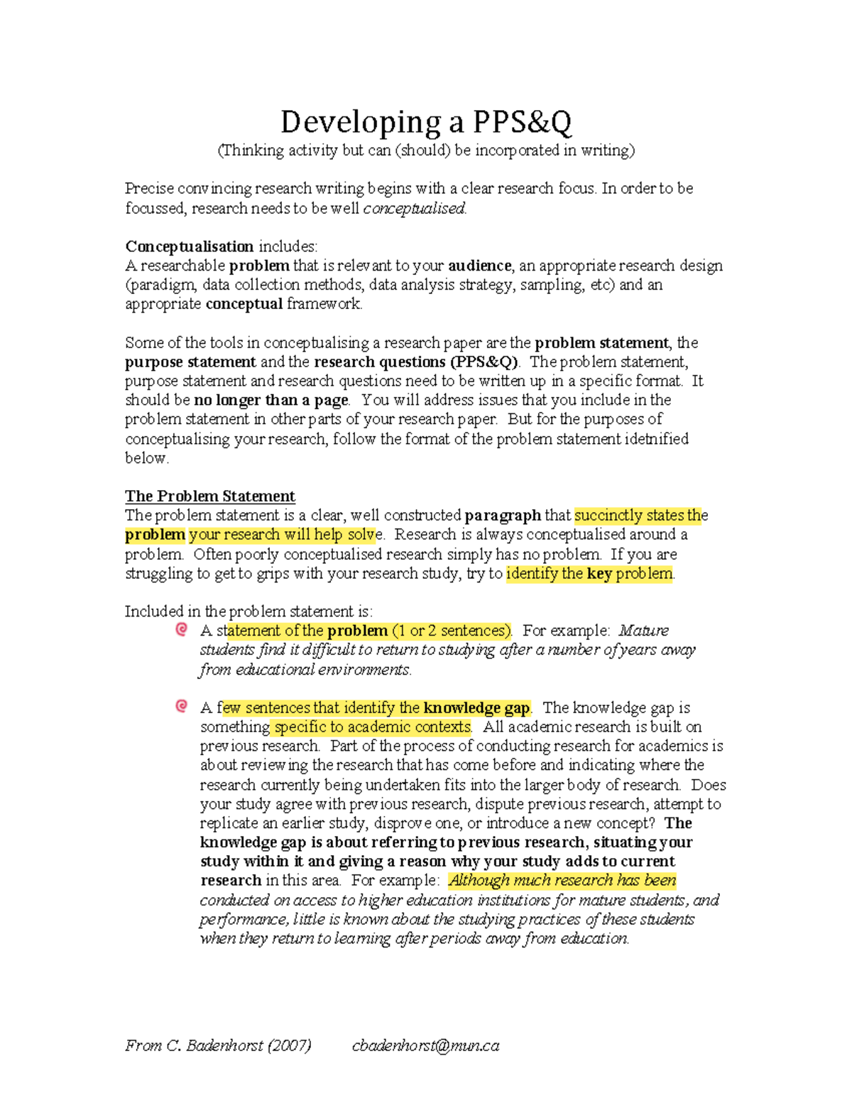Developing a PPS&Q: Guidelines for Effective Research Writing - Studocu
