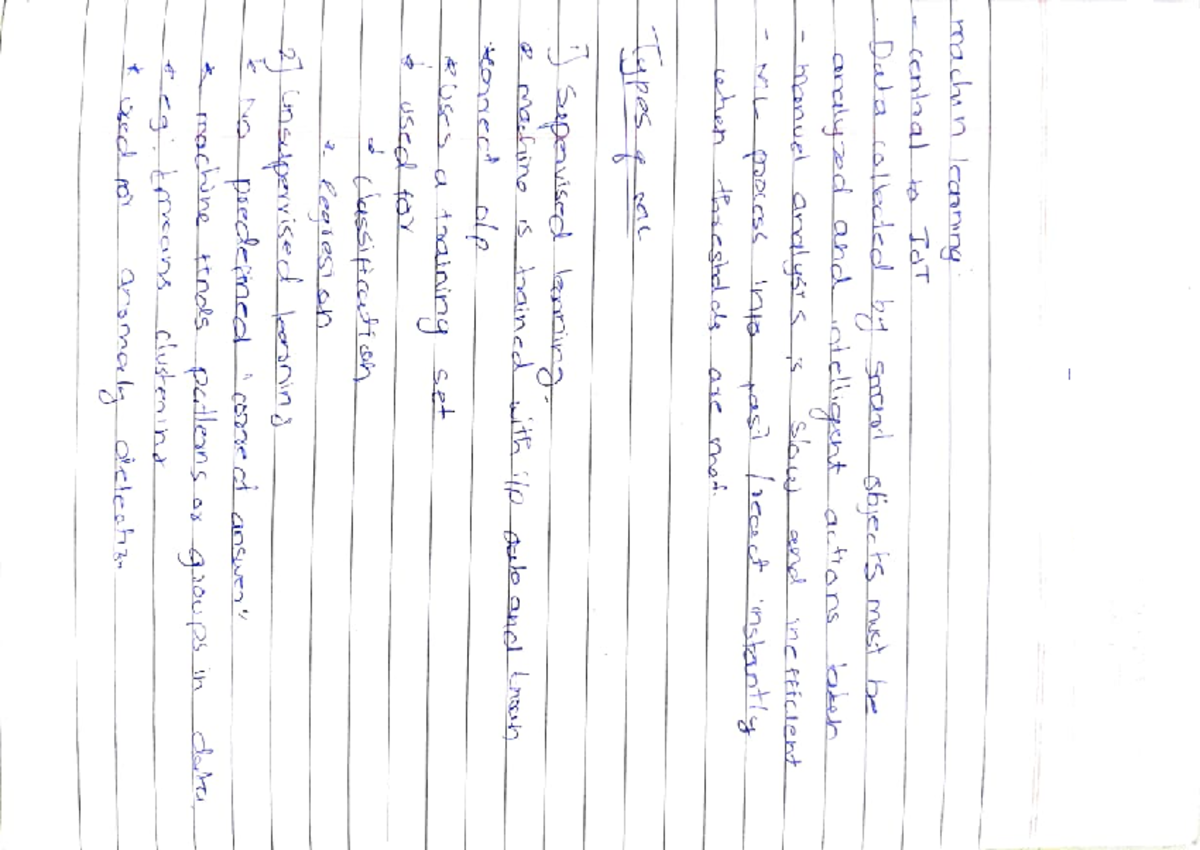 ML - Internet of Things: Machine Learning and Types Overview - Studocu