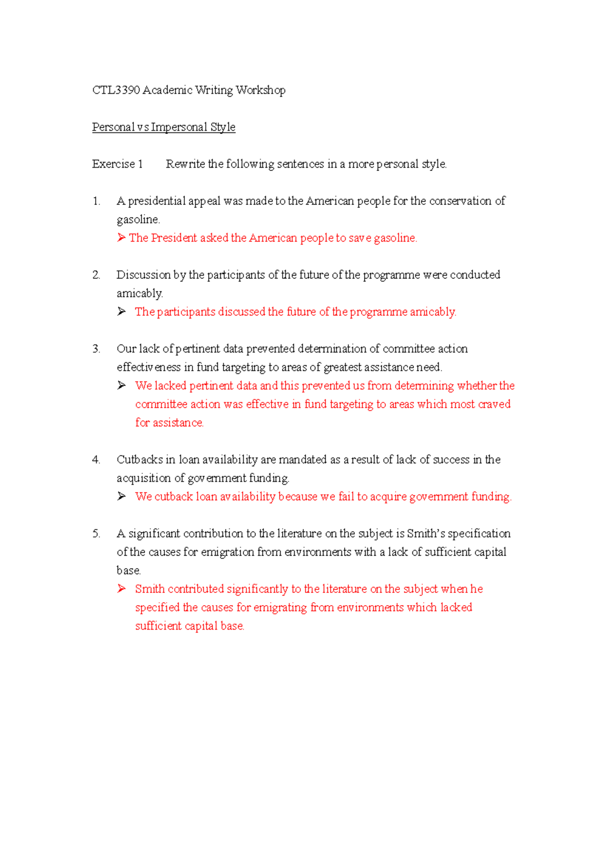 CTL3390 Academic Writing Workshop: Personal vs Impersonal Style ...