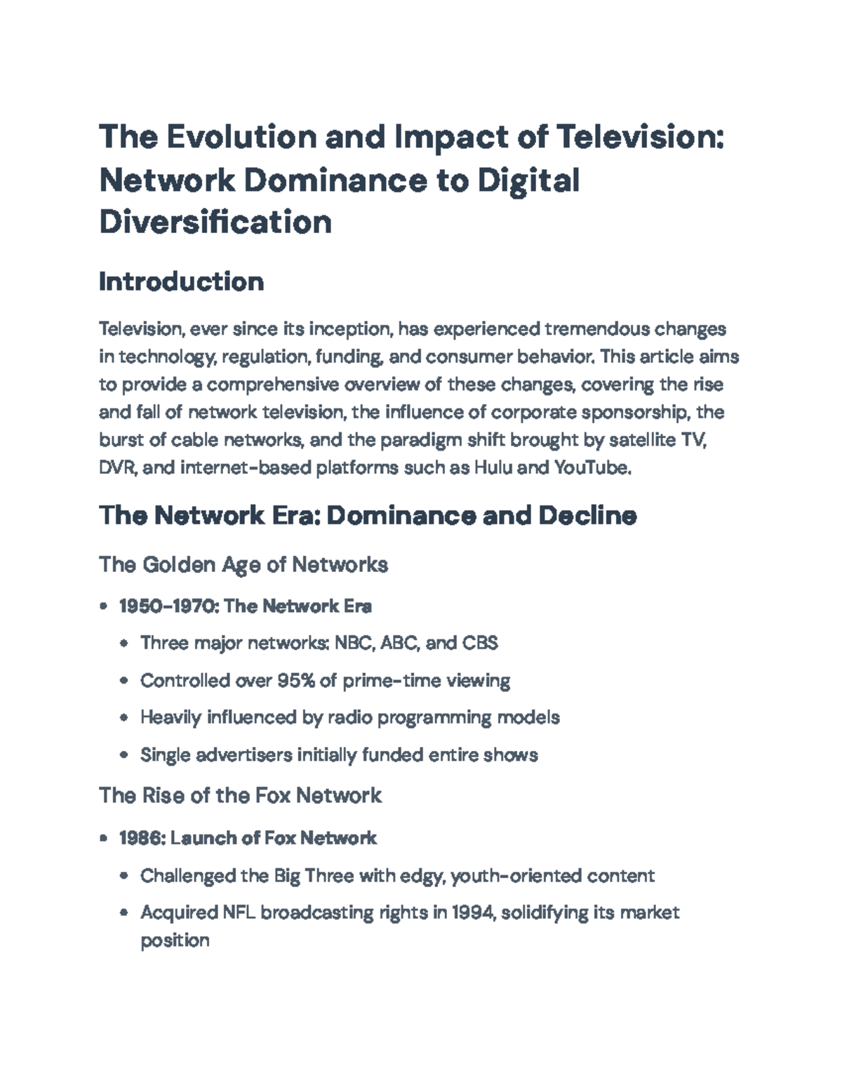 The Evolution and Impact of Television: Network Era to Digital Age ...