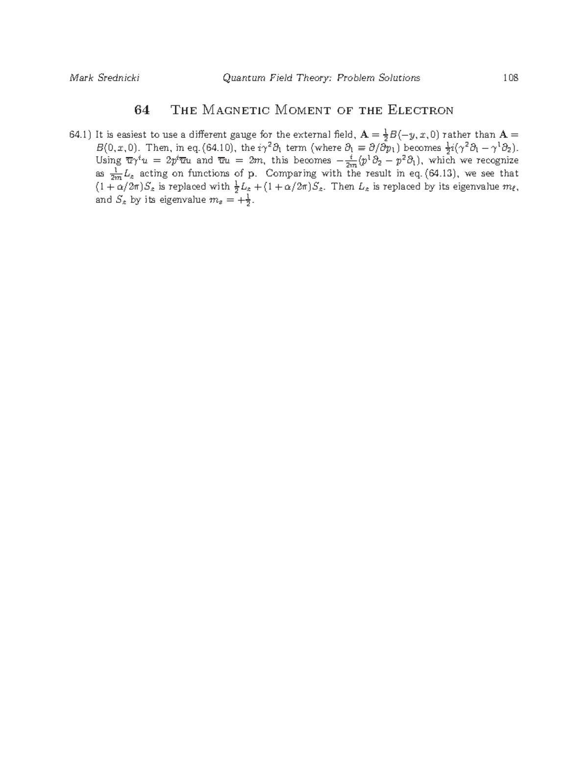 Quantum Field Theory (QFT) Problem Solutions: Magnetic Moment of ...