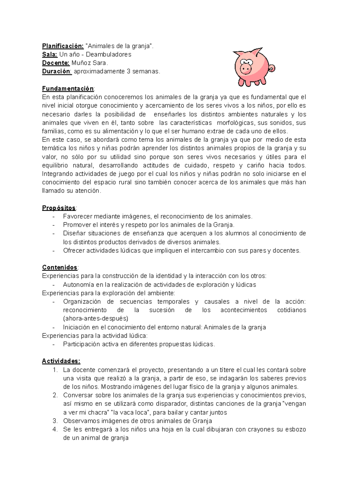Planificación “Animales de la granja” - Planificación:
