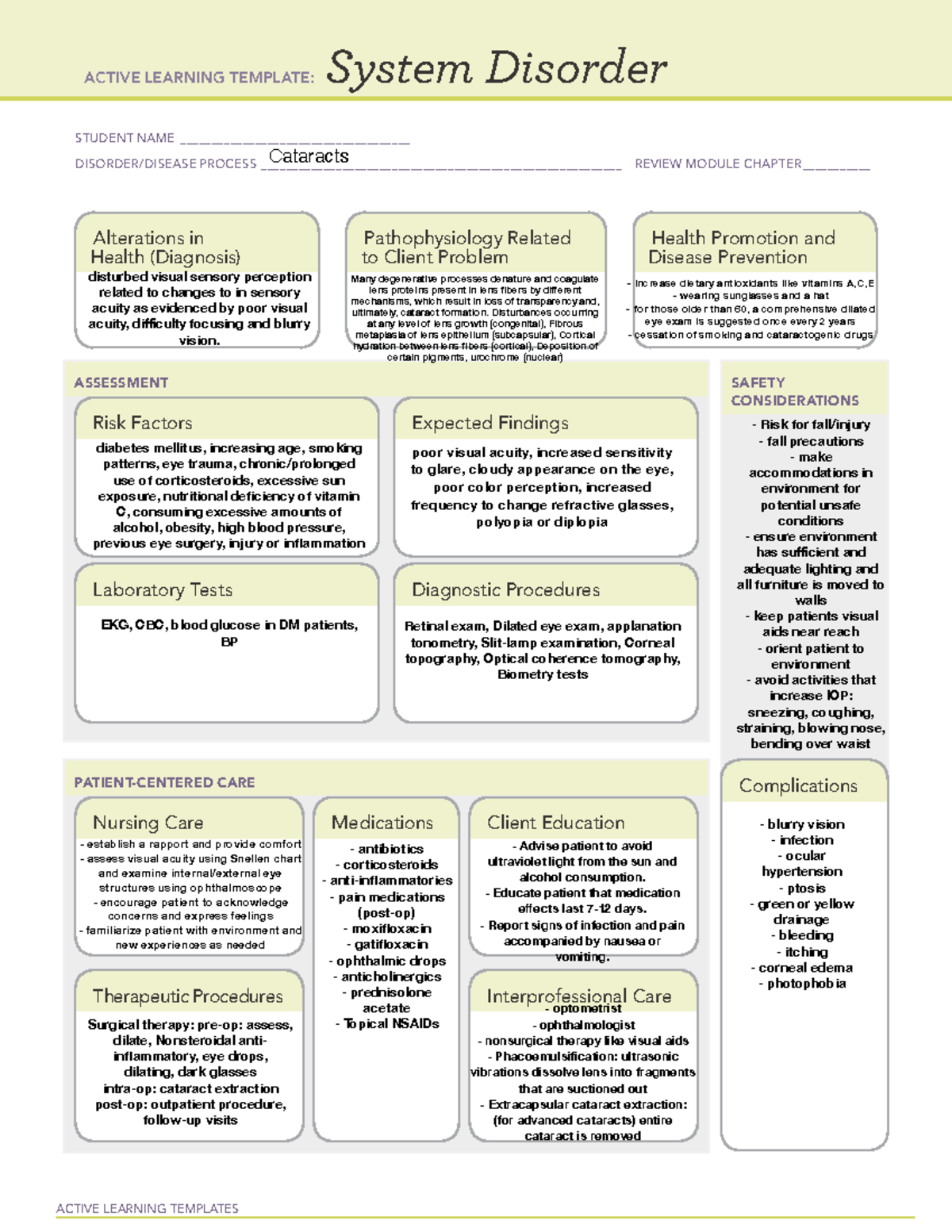 ATI Template: Active Learning on Cataracts for System Disorder - Studocu