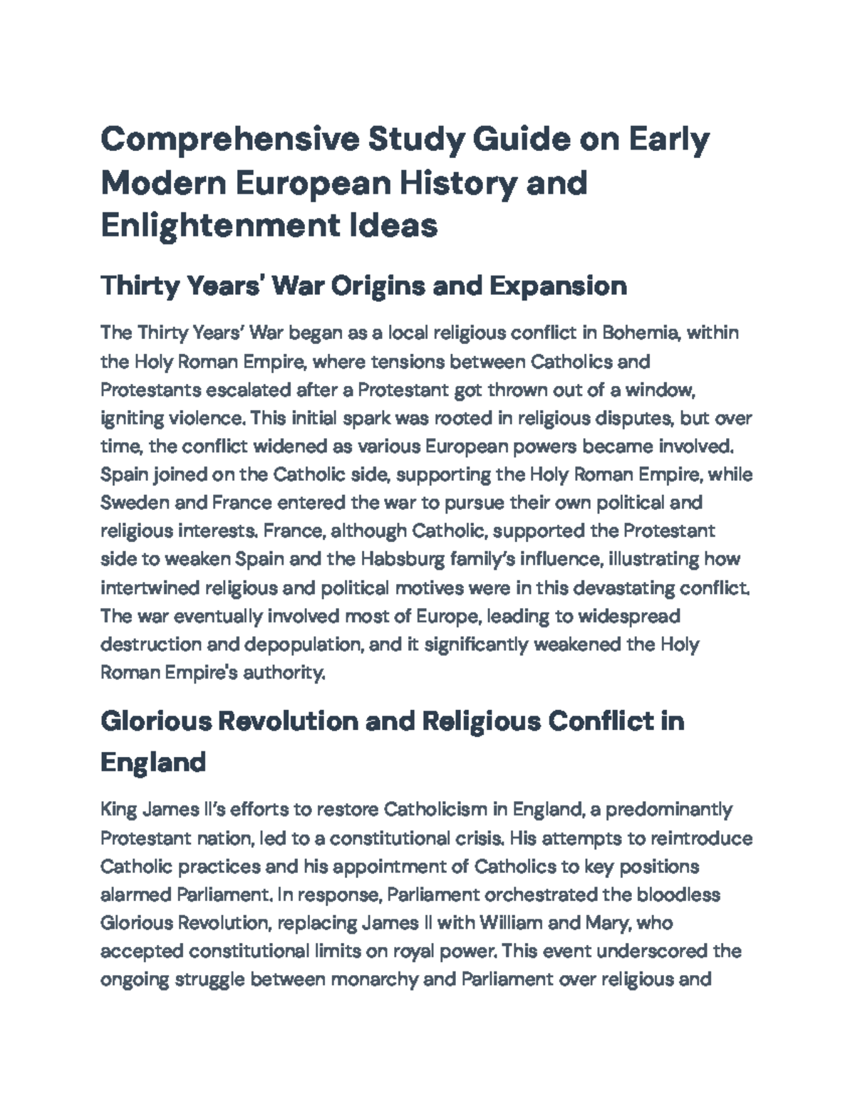 Comprehensive Study Guide on Early Modern European History (COURSE CODE ...