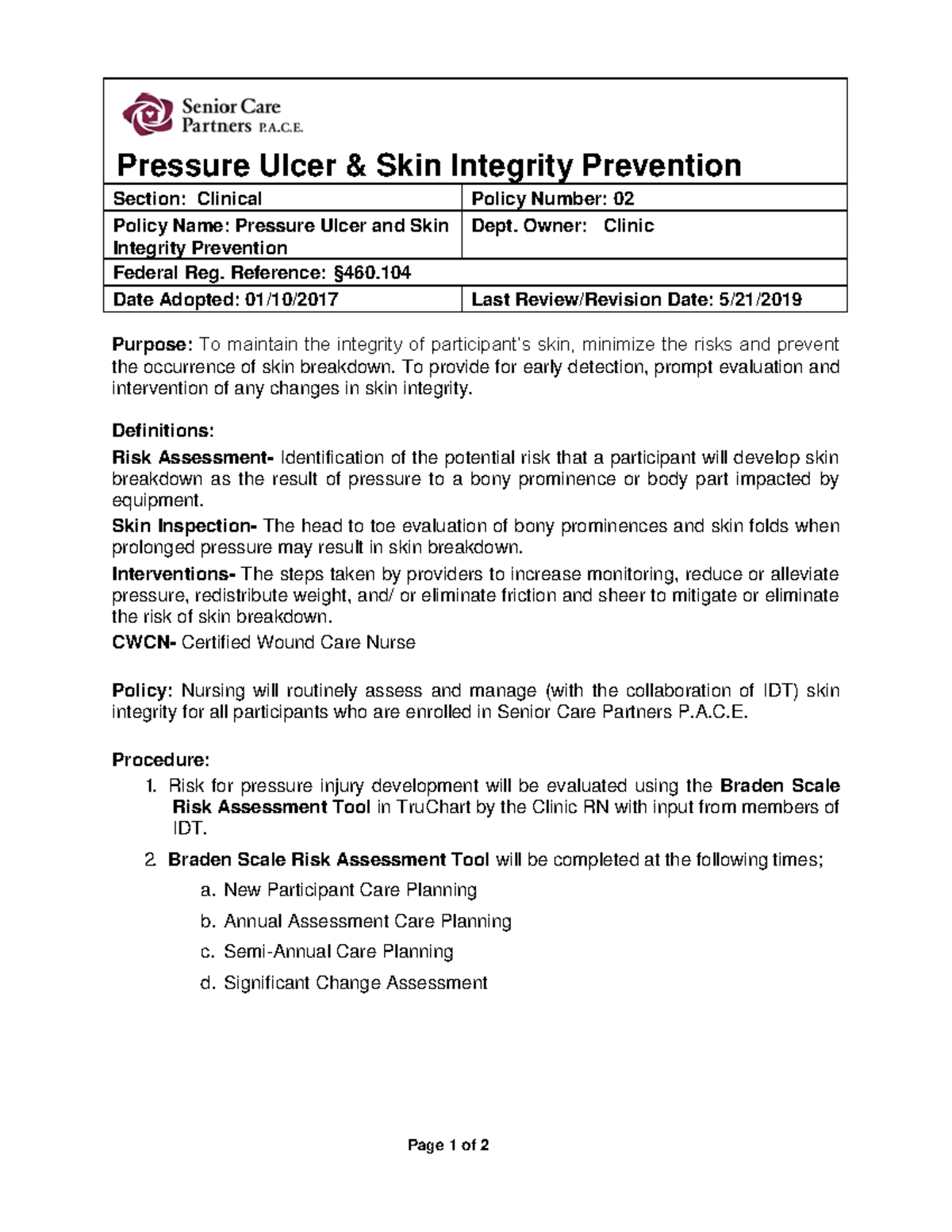 02 - Clin - Pressure Ulcer & Skin Integrity Prevention Policy Manual ...