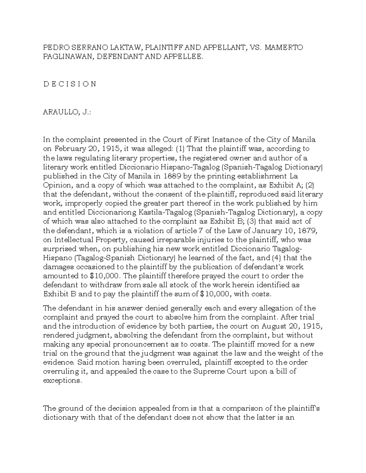 Case Study: Intellectual Property Rights in Pedro Serrano vs. Mamerto ...