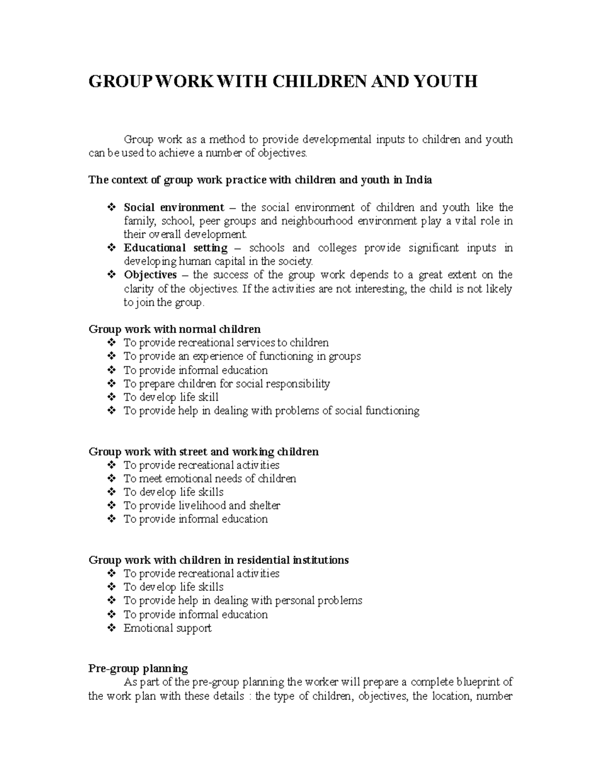 Group Work with Children and Youth: Practices and Planning Guide - Studocu