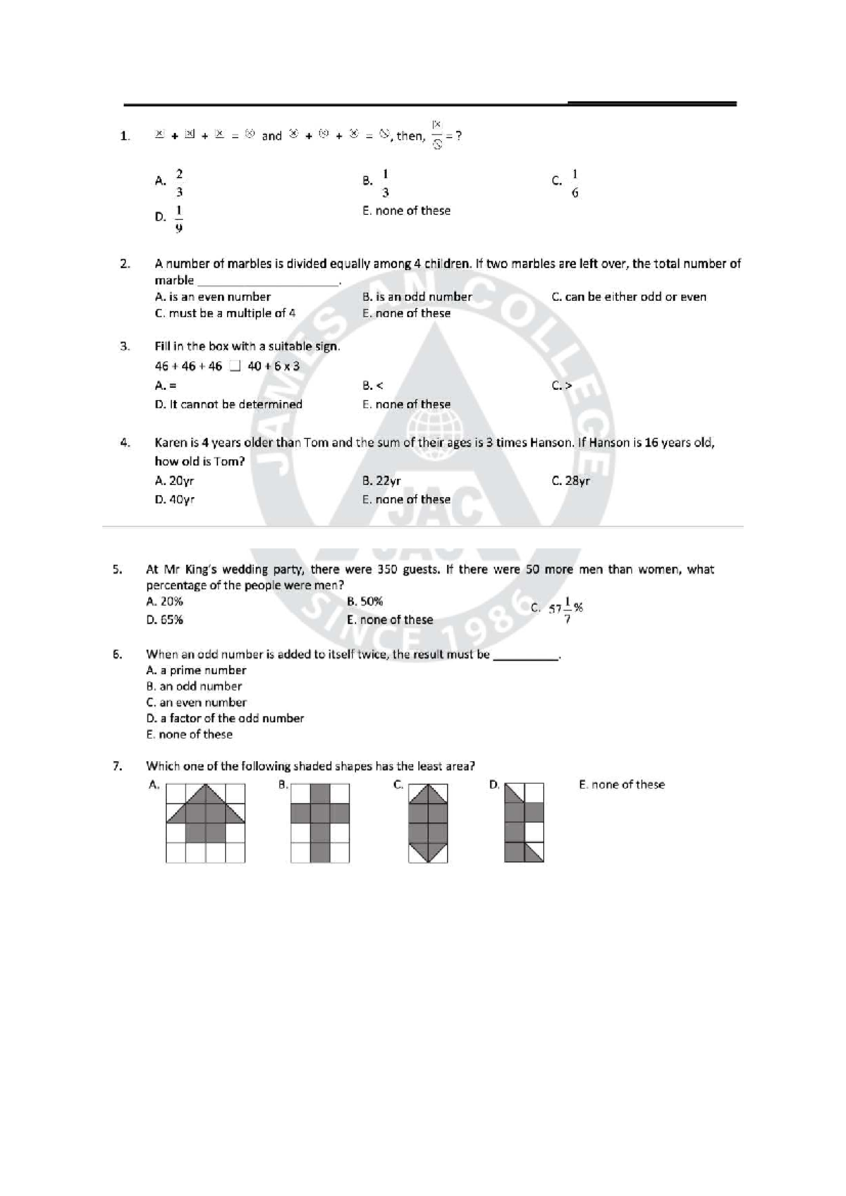 Maths 30 - Quiz on Problem Solving and Logical Reasoning - Studocu