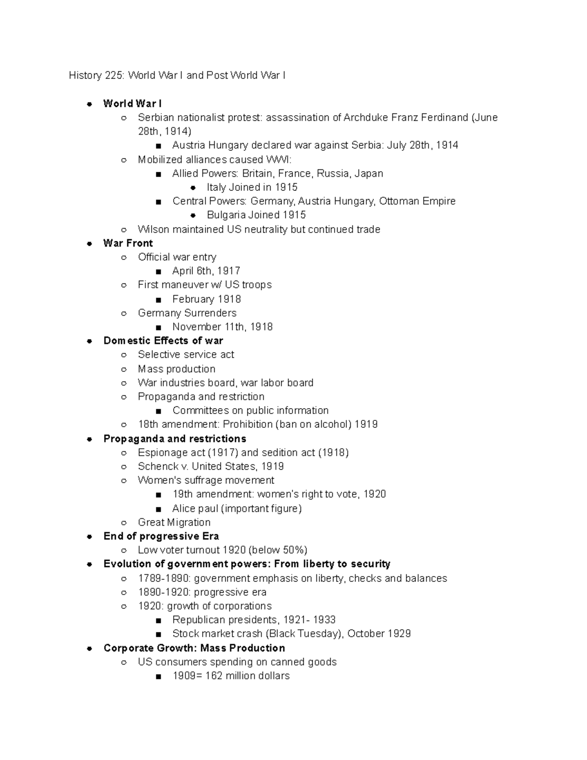 World War 1 and Post World War 1 - History 225: World War I and Post ...
