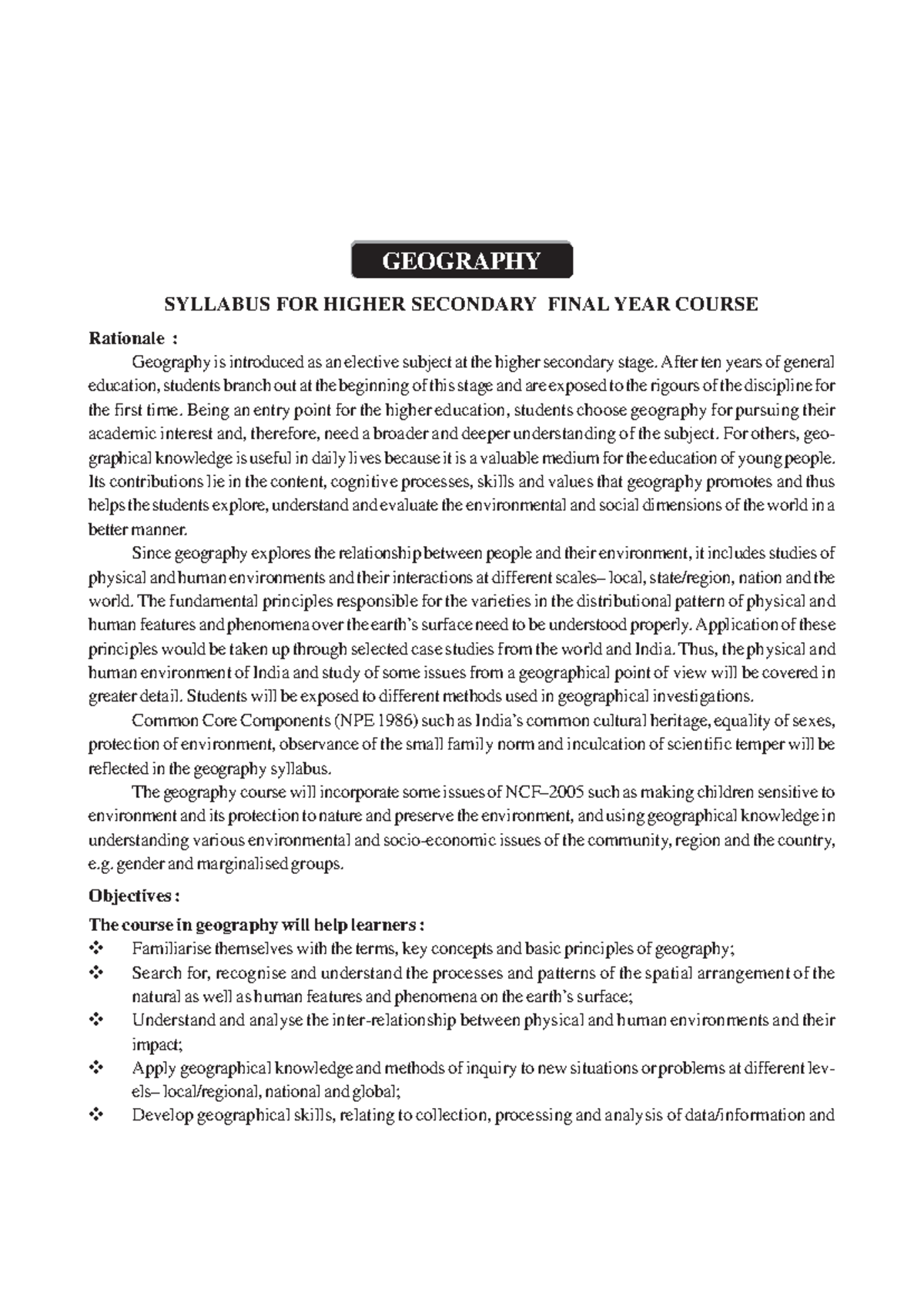 GEOGRAPHY SYLLABUS FOR H.S. FINAL YEAR: COURSE OVERVIEW & CONTENT - Studocu