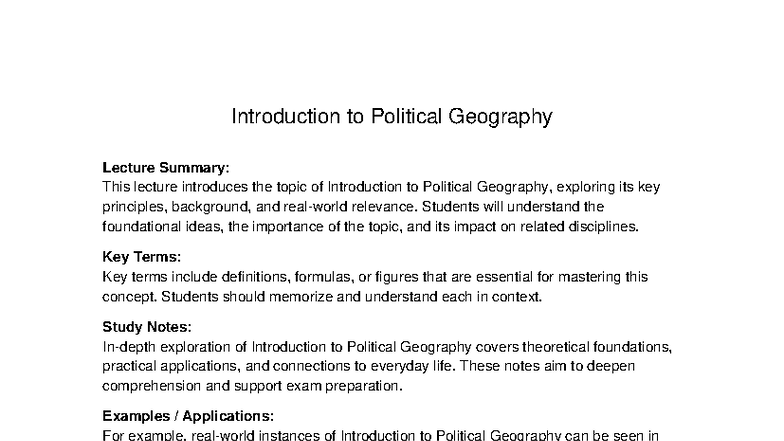 POLI 101: Introduction to Political Geography Lecture Summary - Studocu