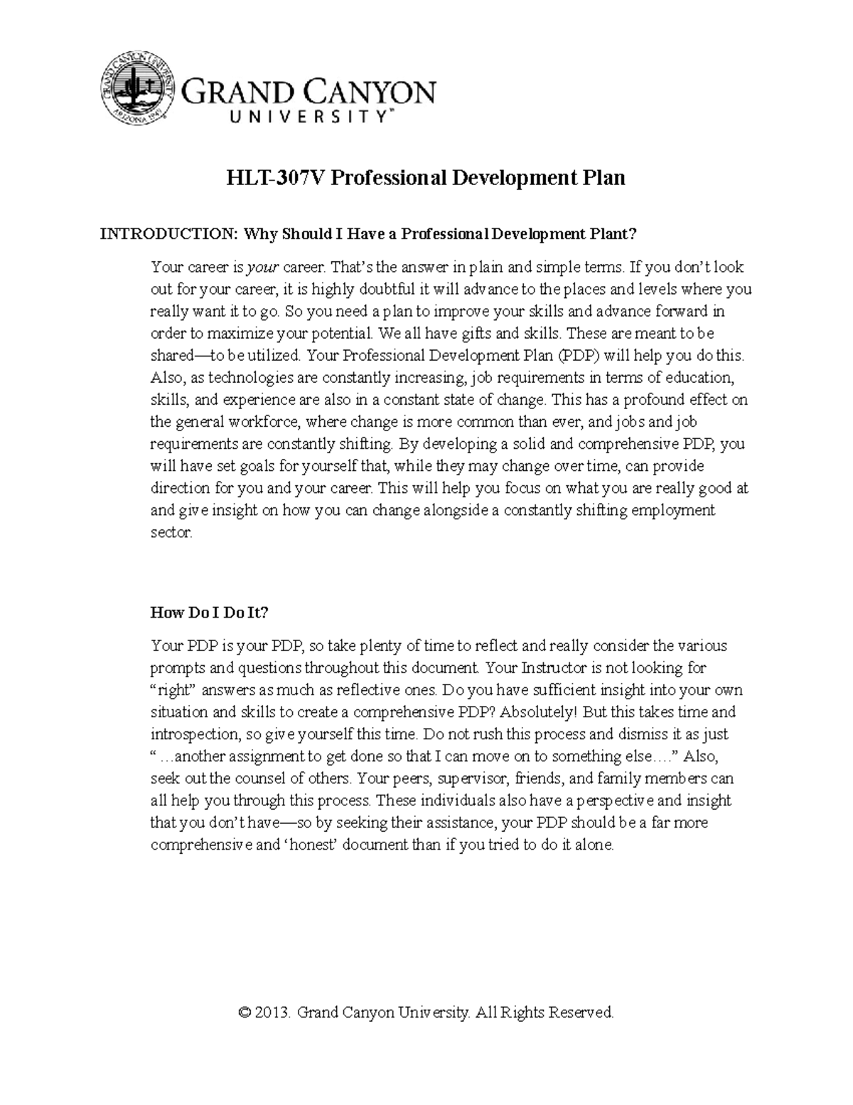 HLT-307V Professional Development Plan and Assessment Assignments - Studocu