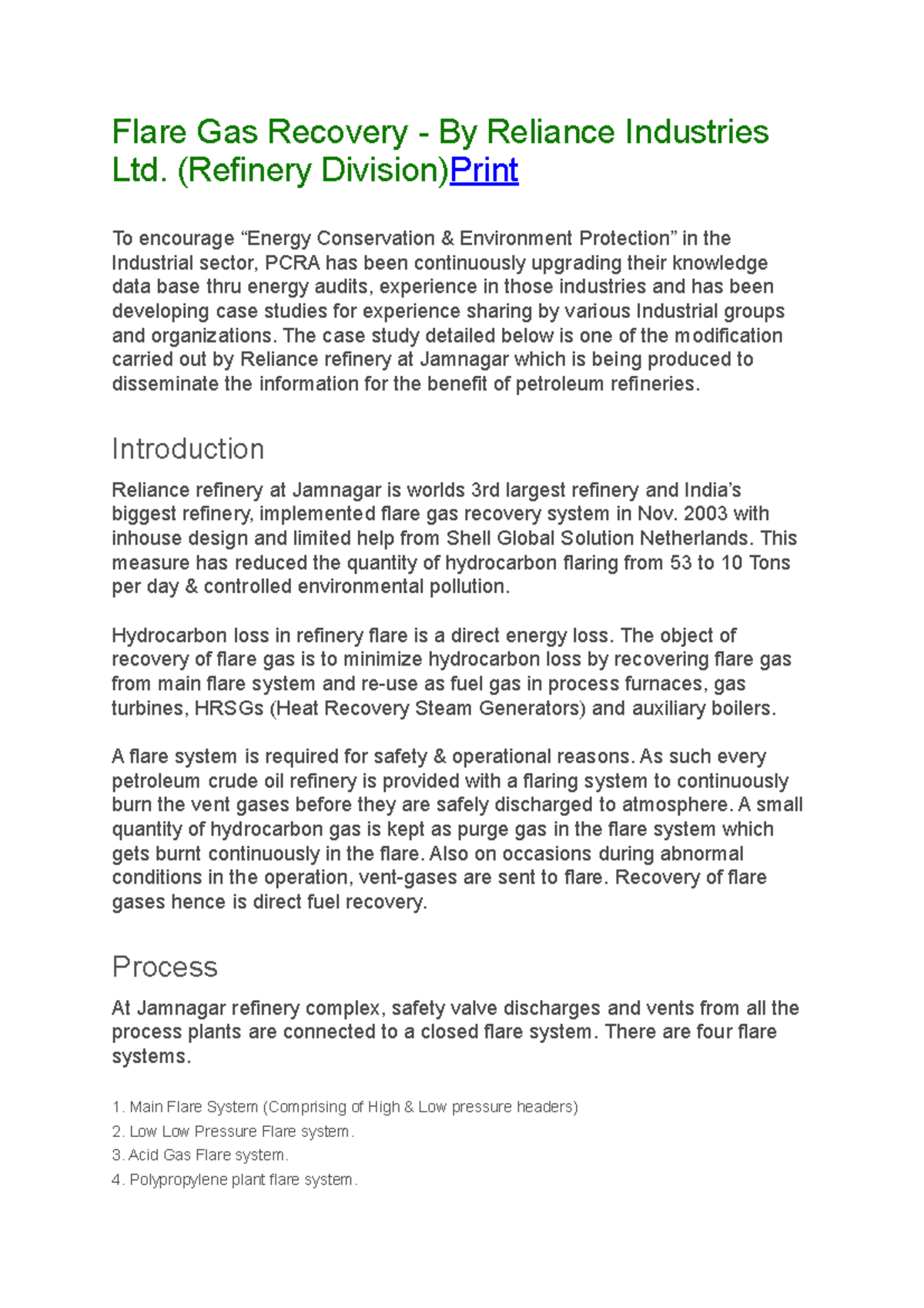 Reliance Flare Gas Recovery IMP - Flare Gas Recovery - By Reliance ...