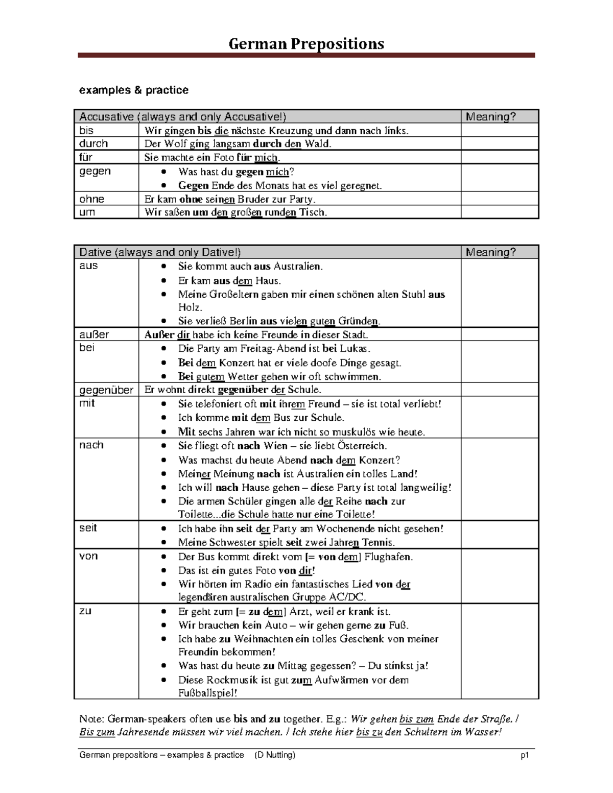 German Prepositions: Examples & Practice Guide - Studocu