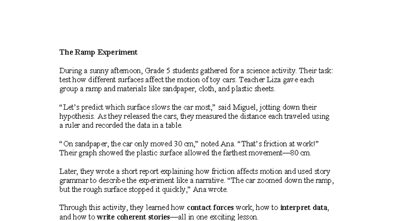 G5 Science Activity: The Ramp Experiment & Story Grammar - Studocu