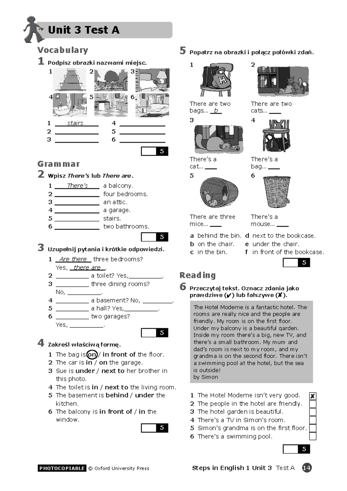 Steps in English 1: Unit 3 Test A - Vocabulary & Grammar Exercises ...