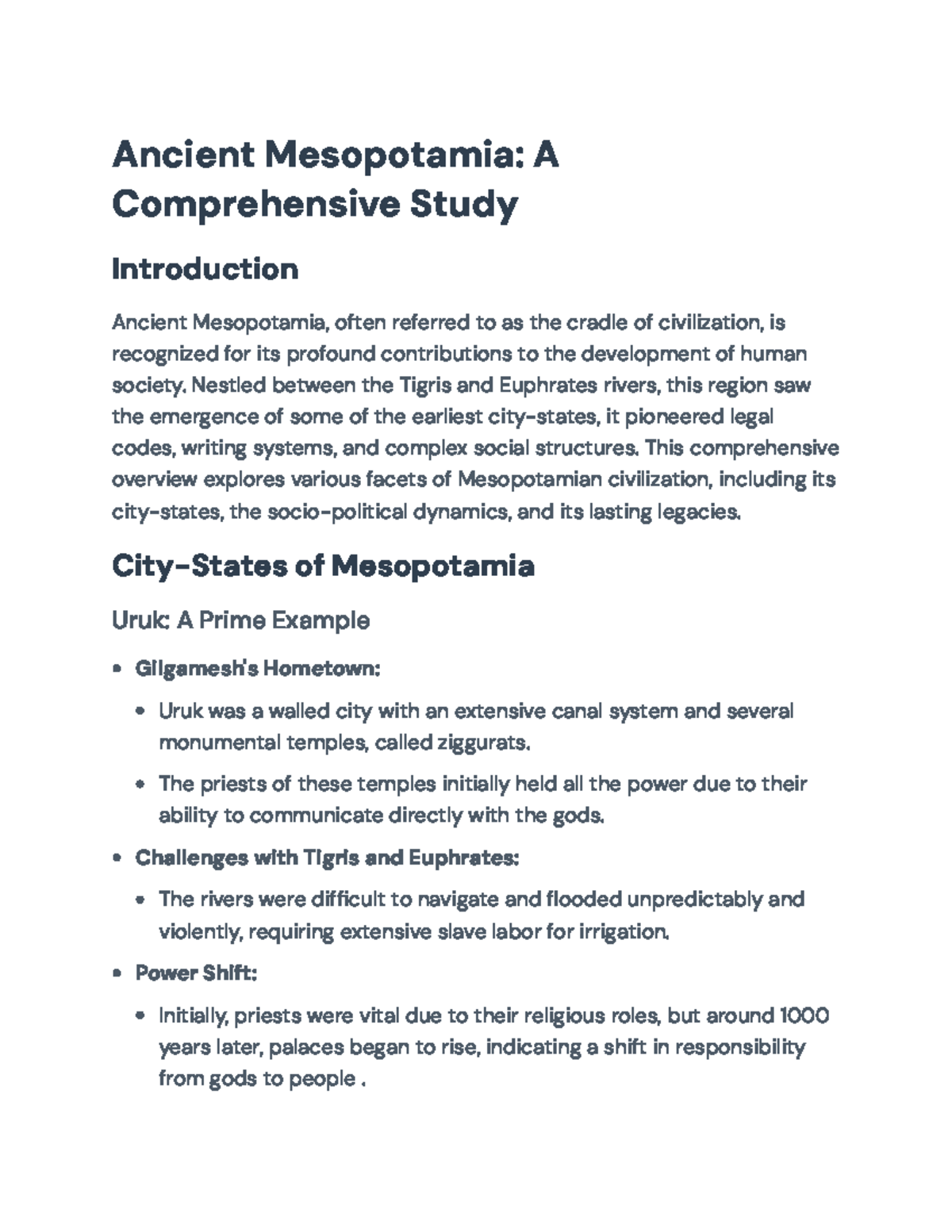 Ancient Mesopotamia: A Detailed Study of Civilization's Cradle - Studocu