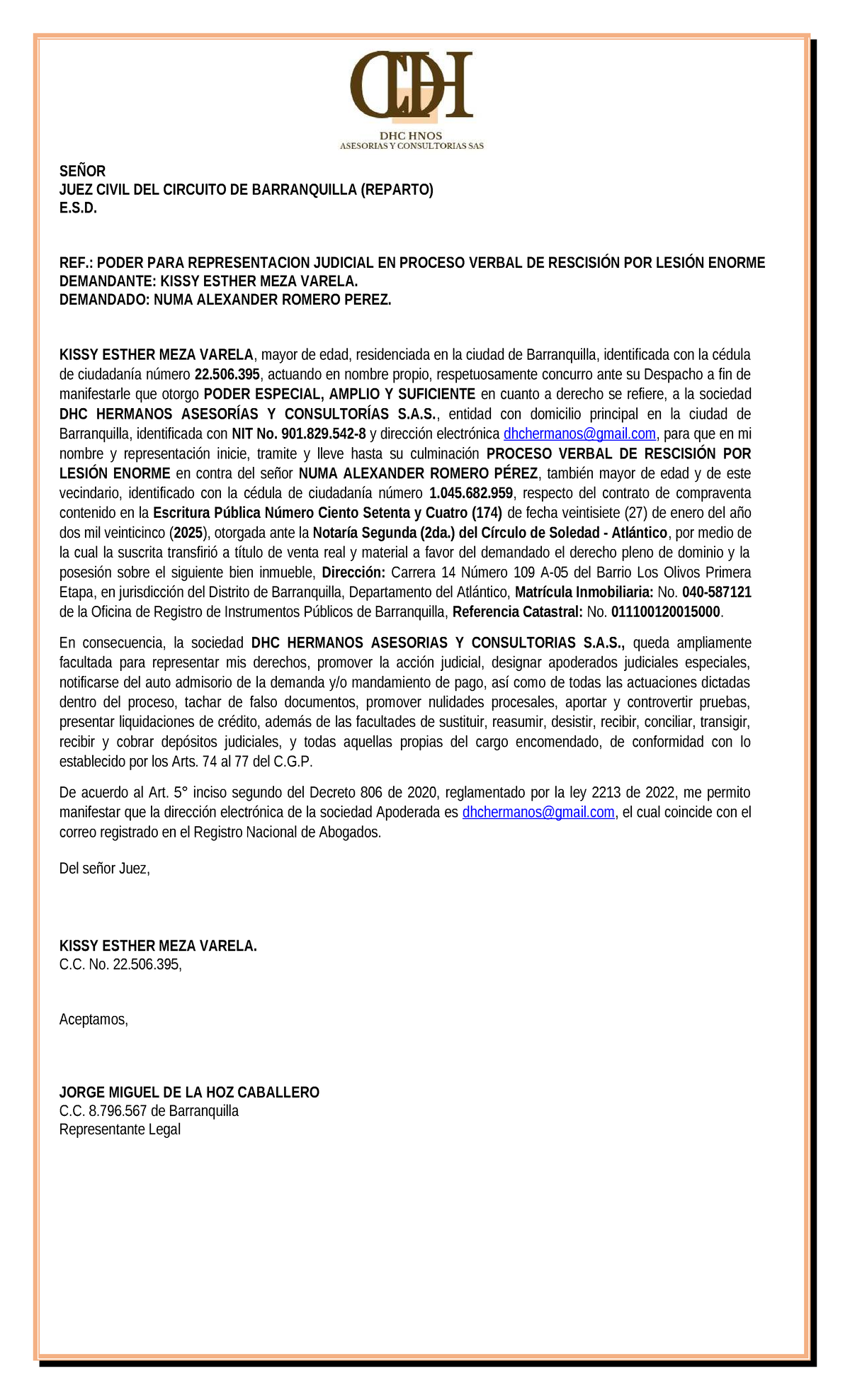 Poder Judicial para Representación en Proceso Verbal - KEMV 2025 - Studocu