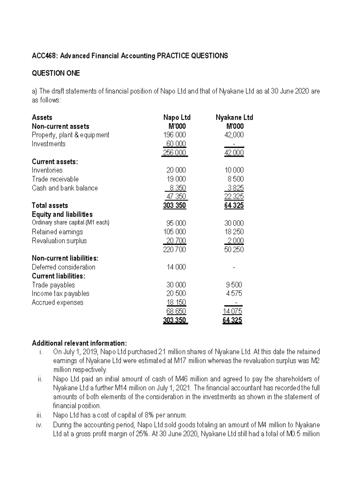 ACC 468 Advanced Financial Accounting Practice Questions - April 2021 ...