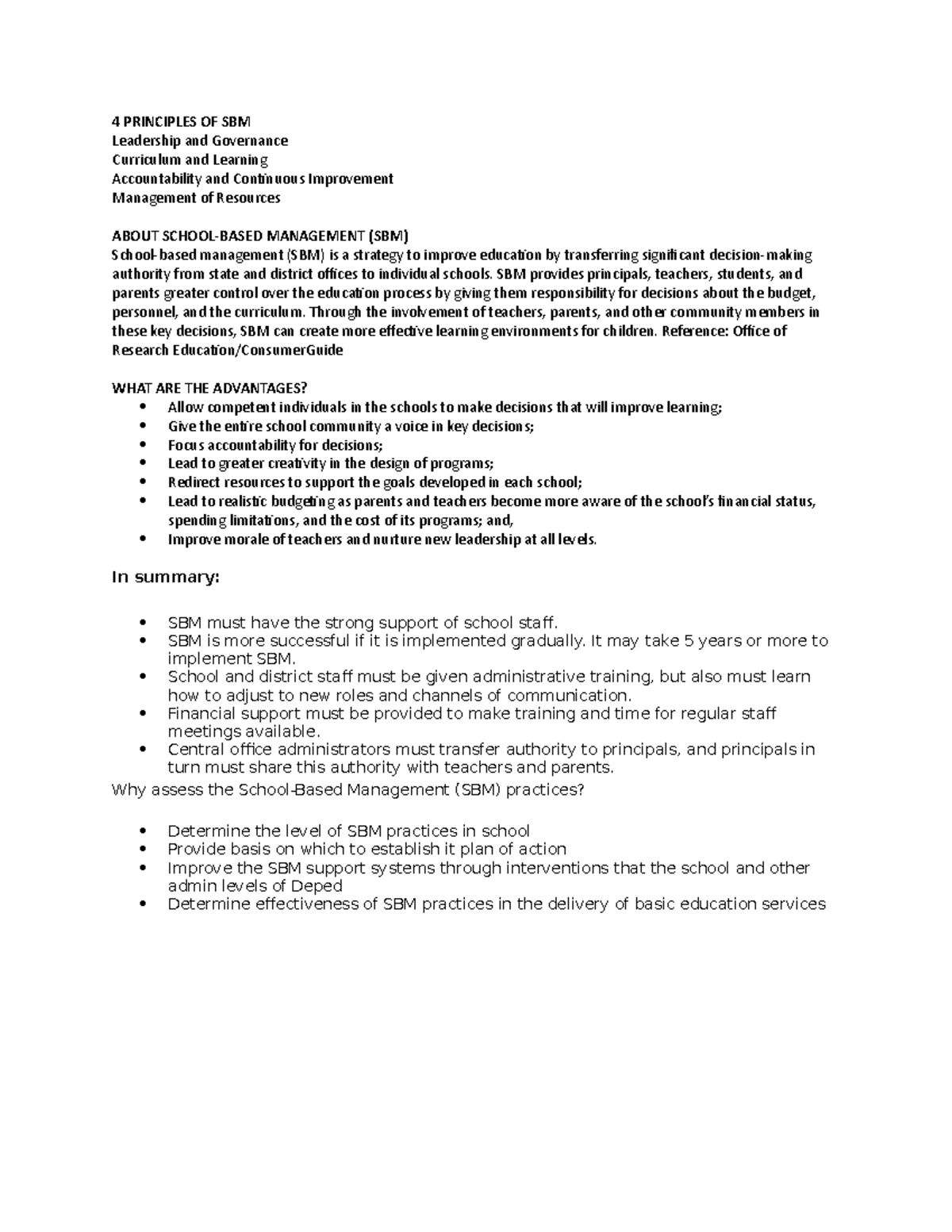 4 Key Principles of SBM for School-Based Management Improvement - Studocu