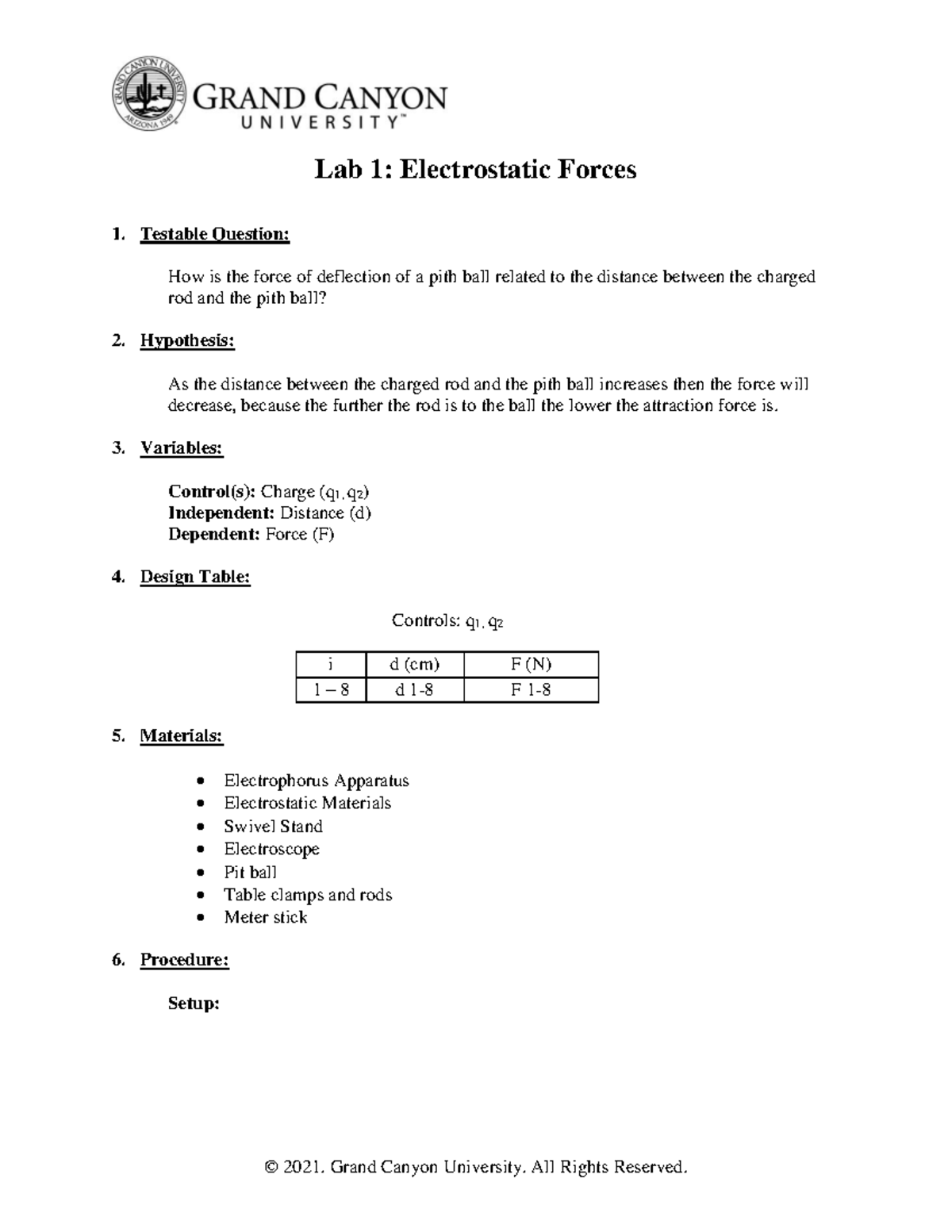 PHY112L - Lab 1: Investigating Electrostatic Forces and Distance ...