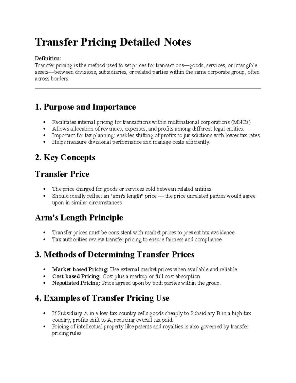 Transfer Pricing Notes: Definition, Importance & Key Concepts - Studocu