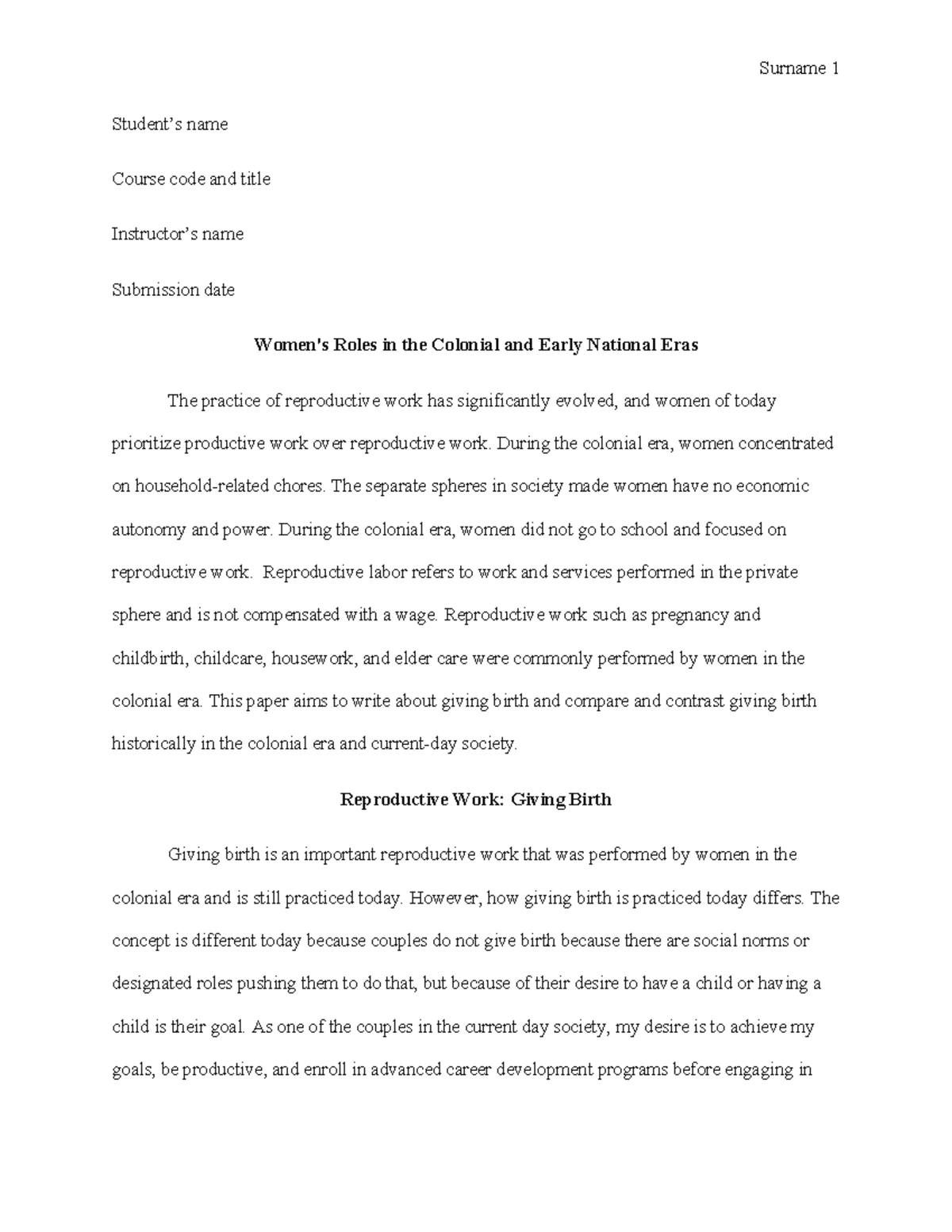 Roles of Women in Colonial & Early National Eras: A Comparative Study ...