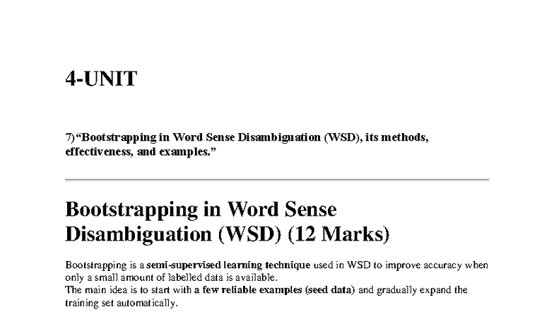 Bootstrapping Techniques in Word Sense Disambiguation (WSD) (12 Marks ...