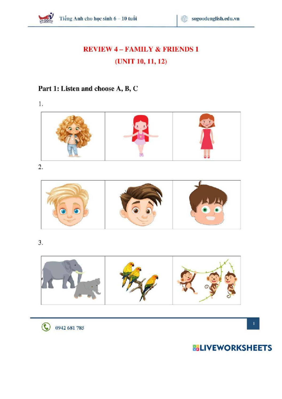 REVIEW 4: FAMILY FRIENDS 1 (UNIT 10, 11, 12) Worksheet for Grade 6 ...