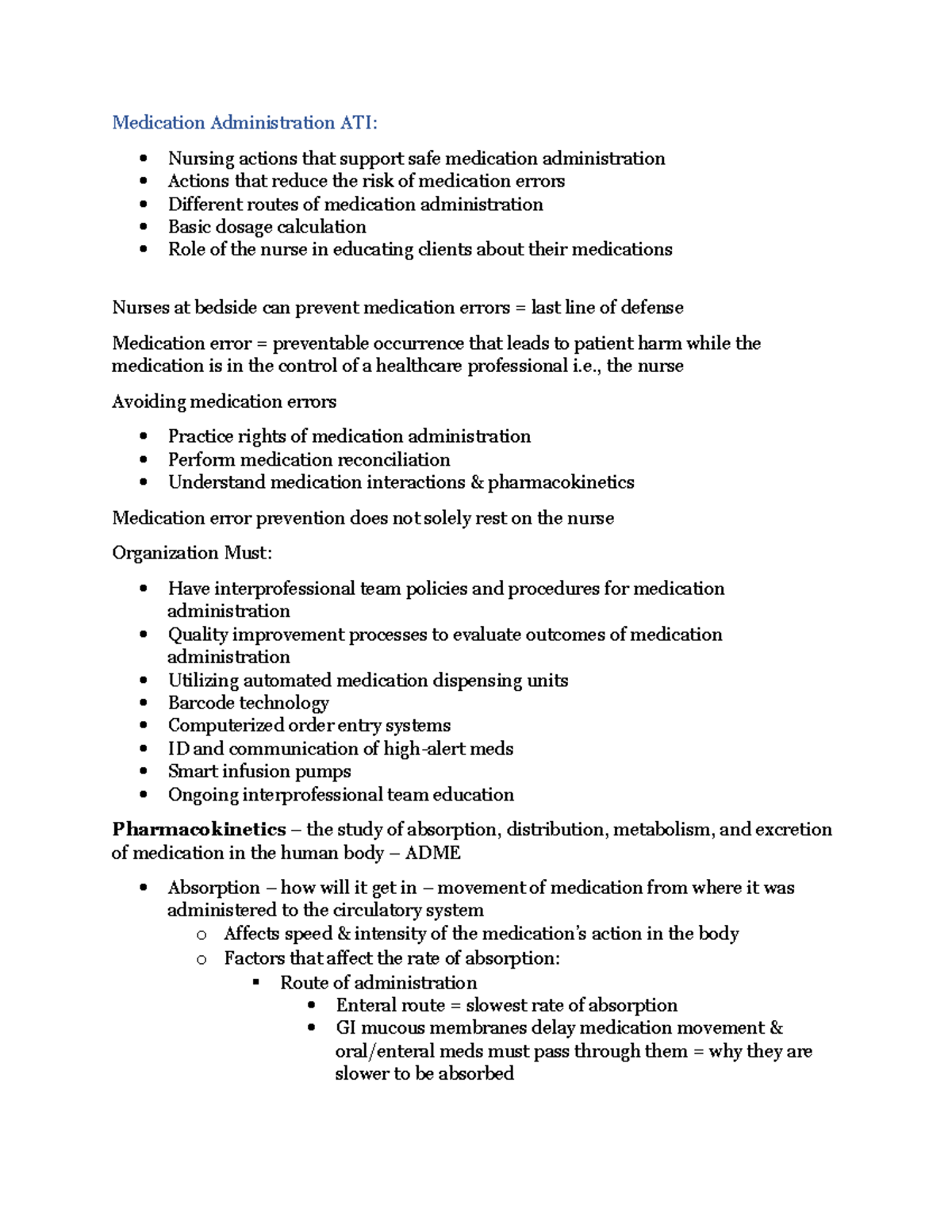 Pharmacology Exam 3 Study Guide (NUR 101) - Medication Administration ...