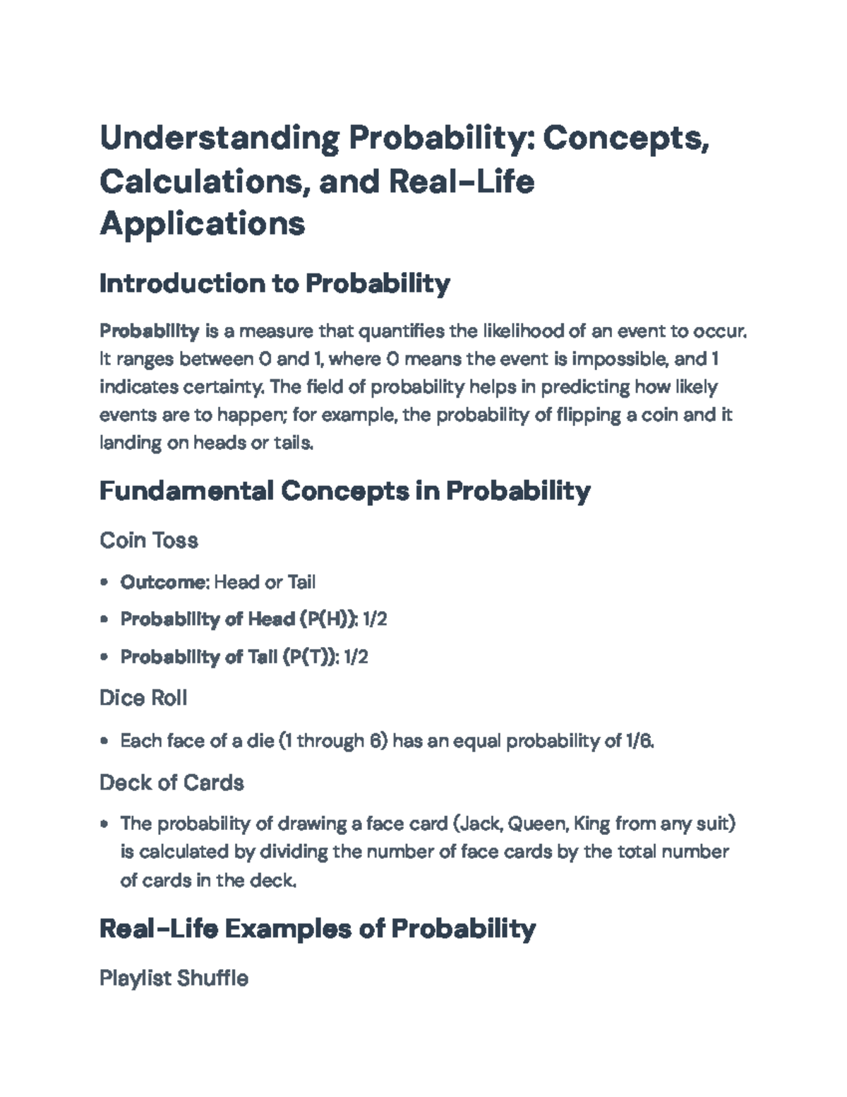 Understanding Probability: Concepts, Calculations & Applications - Studocu