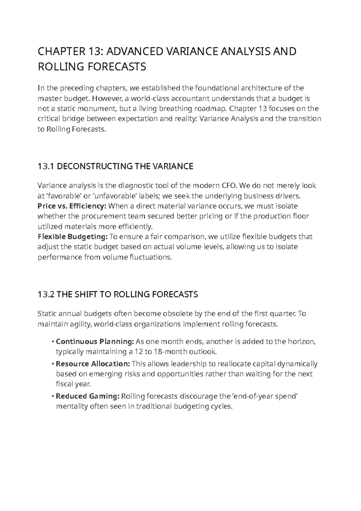 CHAPTER 13: VARIANCE ANALYSIS & ROLLING FORECASTS (BFA 301) - Studocu