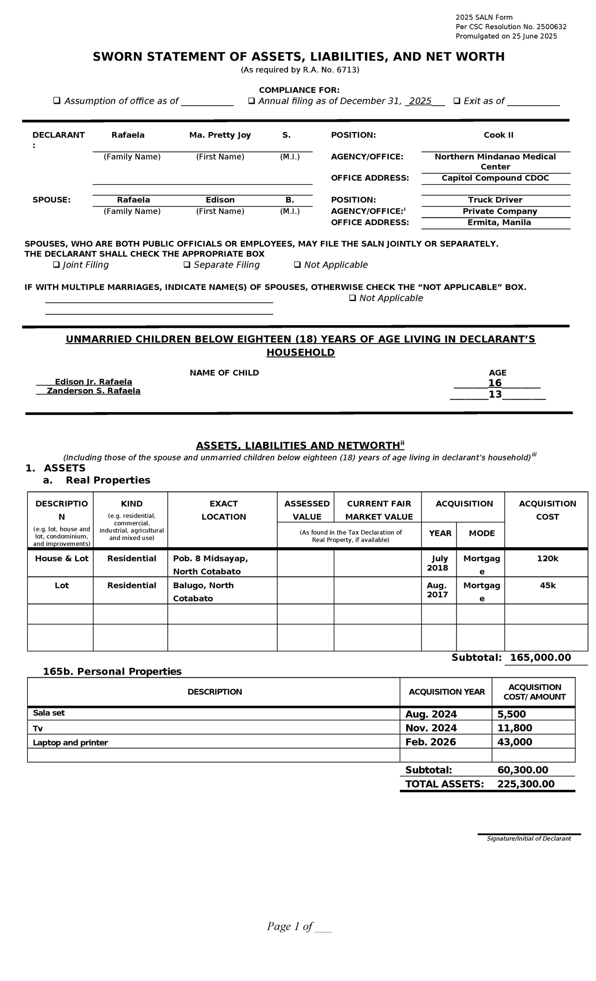SALN Form 2025: Revised Statement of Assets, Liabilities, and Net Worth ...