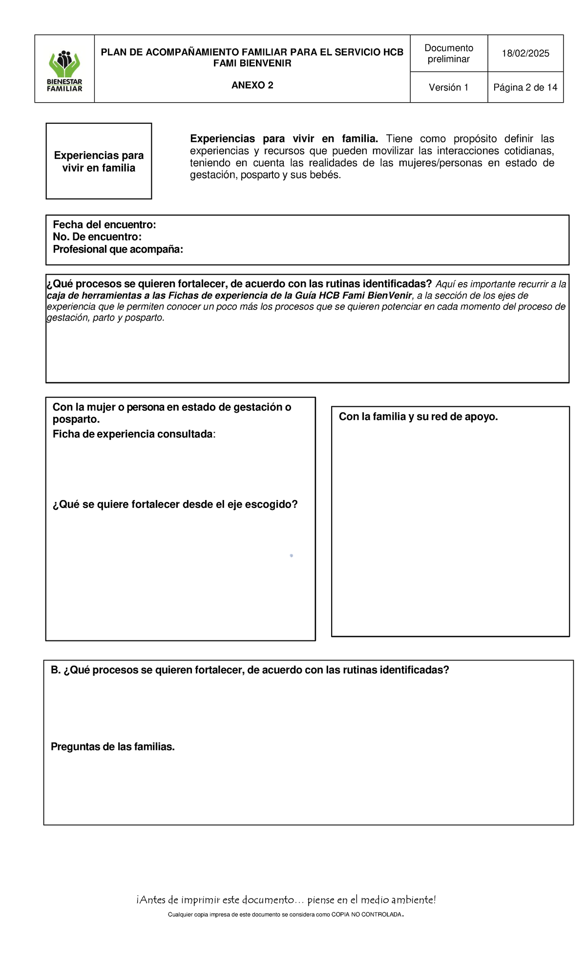 PLAN DE ACOMPAÑAMIENTO FAMILIAR HCB FAMI BIENVENIR - Versión 1 - Studocu
