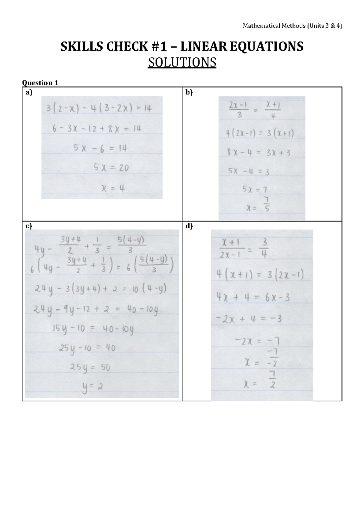 1 - Linear equations - Solutions - Mathematical Methods (Units 3 & 4 ...