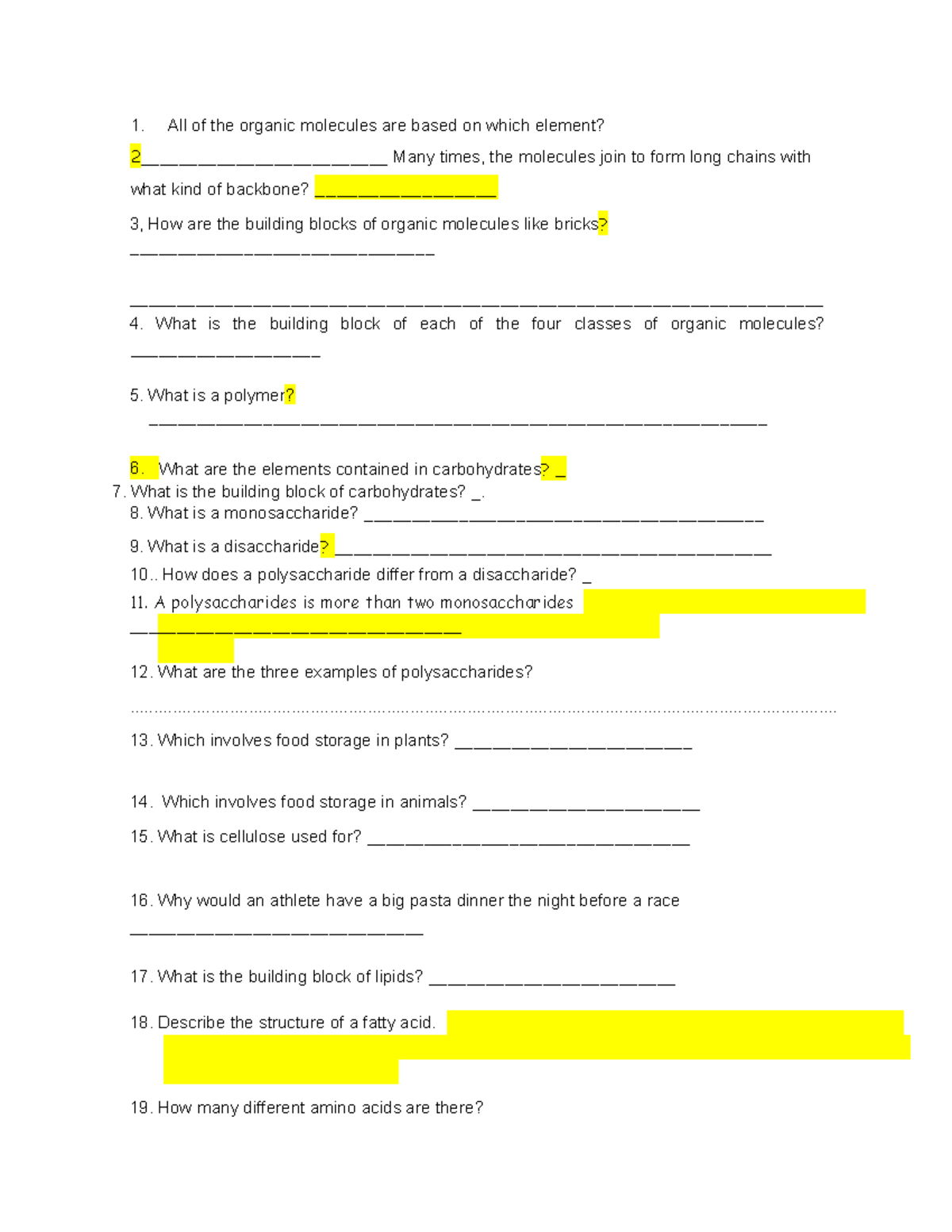 Biomolecules Worksheet: Key Concepts and Building Blocks - Studocu