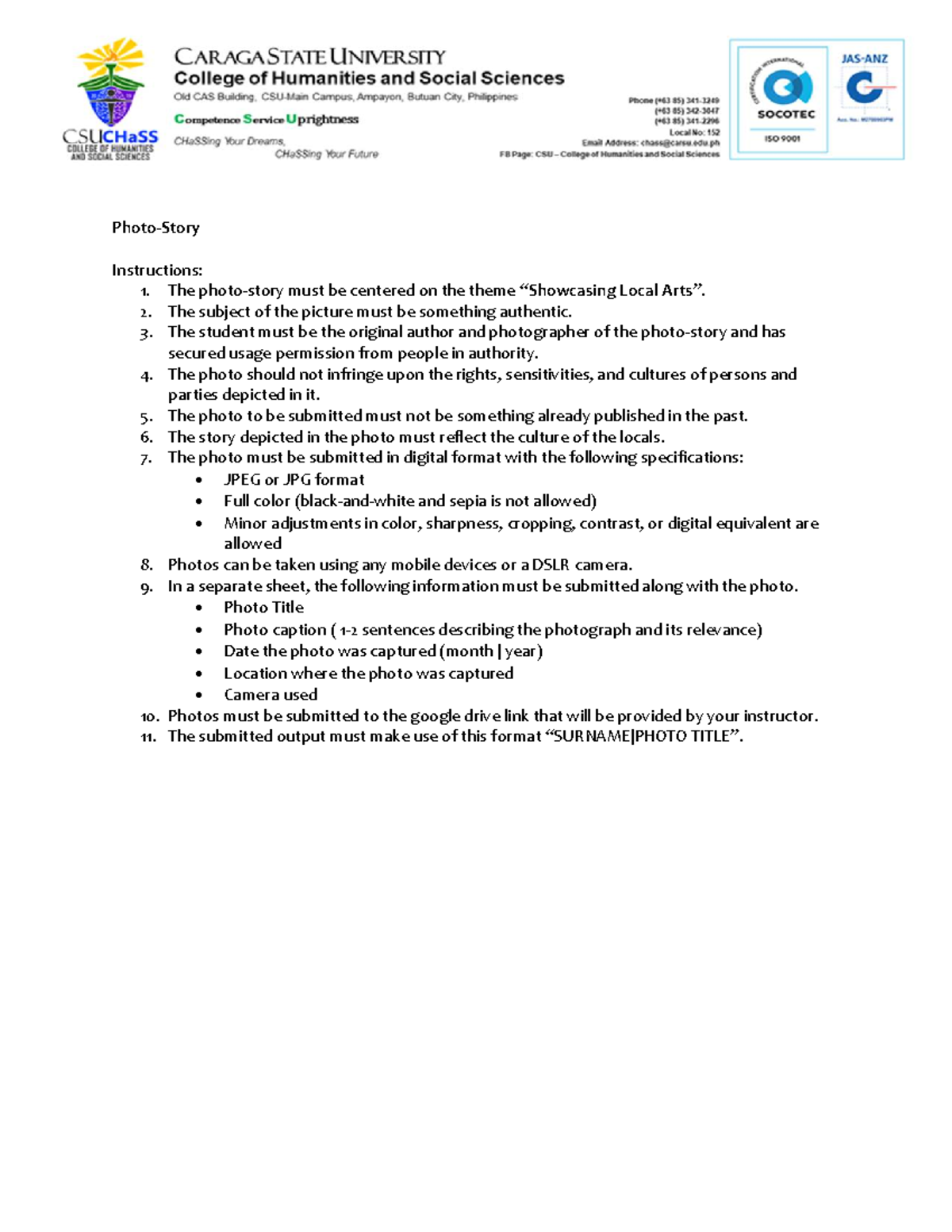 Photo-Story Rubrics & Instructions: Showcase Local Arts Assignment ...