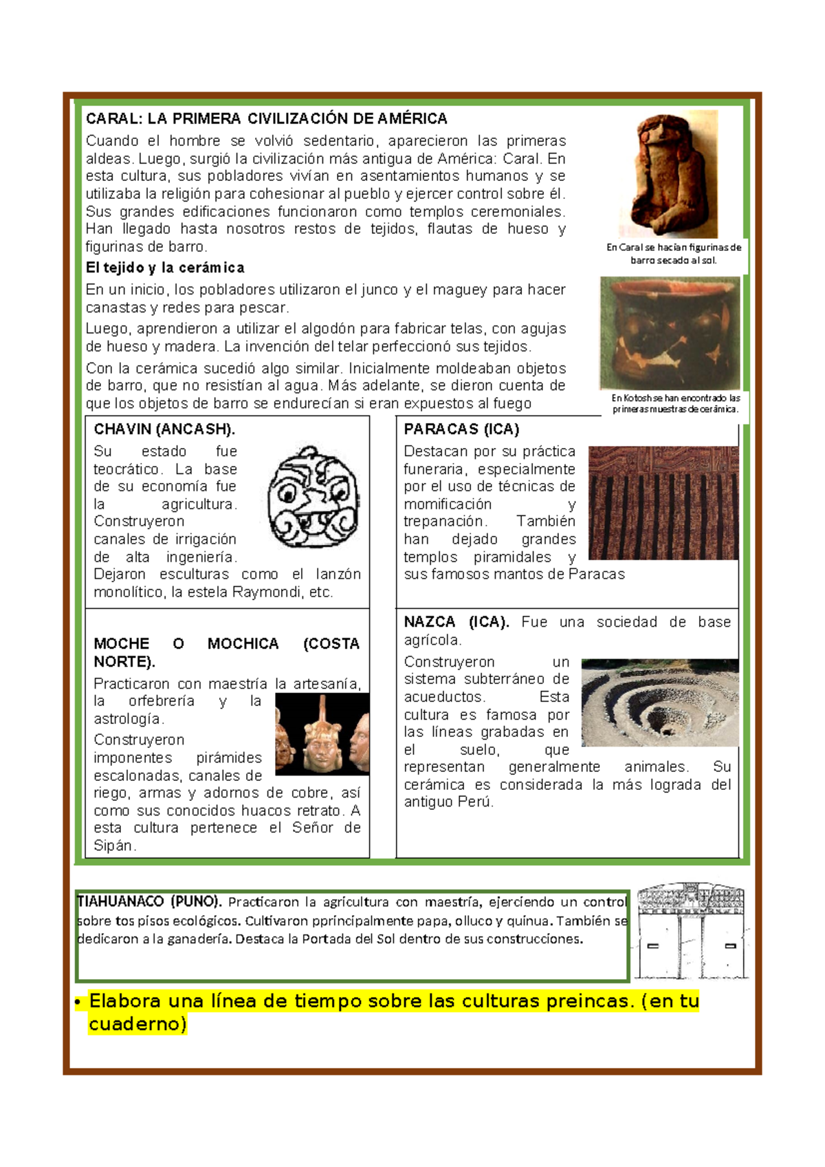 Ficha-culturas Caral, chavin, paracas y nazca-12 de julio - CARAL: LA ...