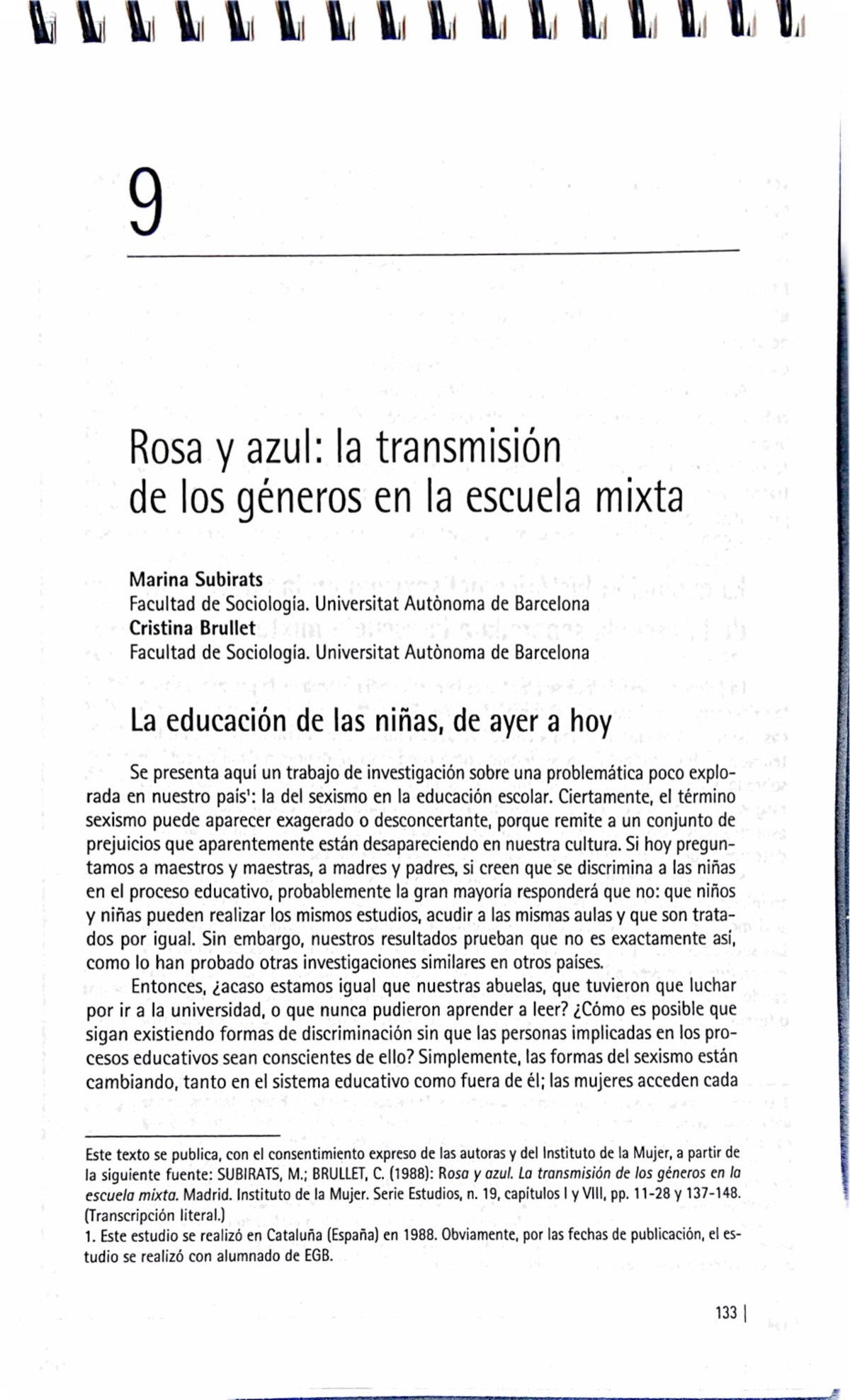 Rosa y Azul: Transmisión de Géneros en Educación Mixta (EGB) - Studocu