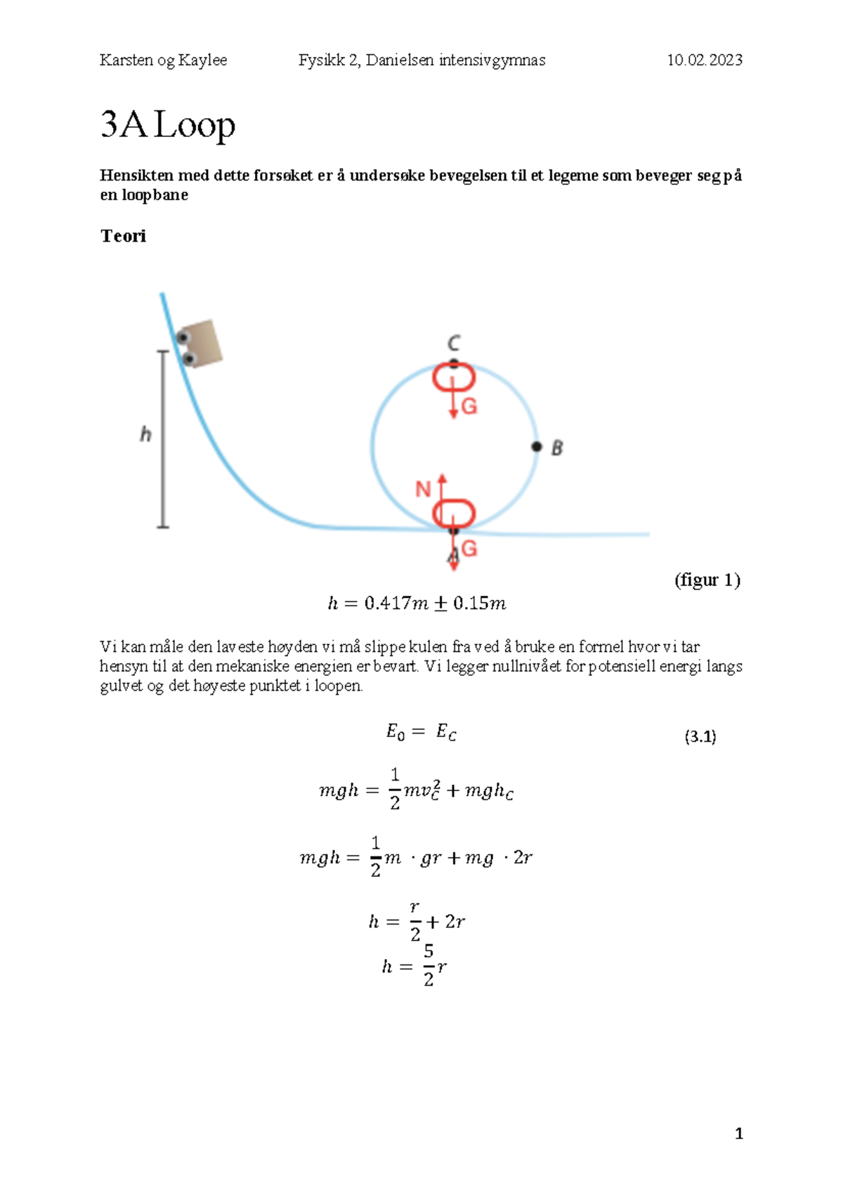 Forsøk Loop - rapport - Karsten og Kaylee Fysikk 2, Danielsen intensivgymnas 10. 1 3A Loop ...
