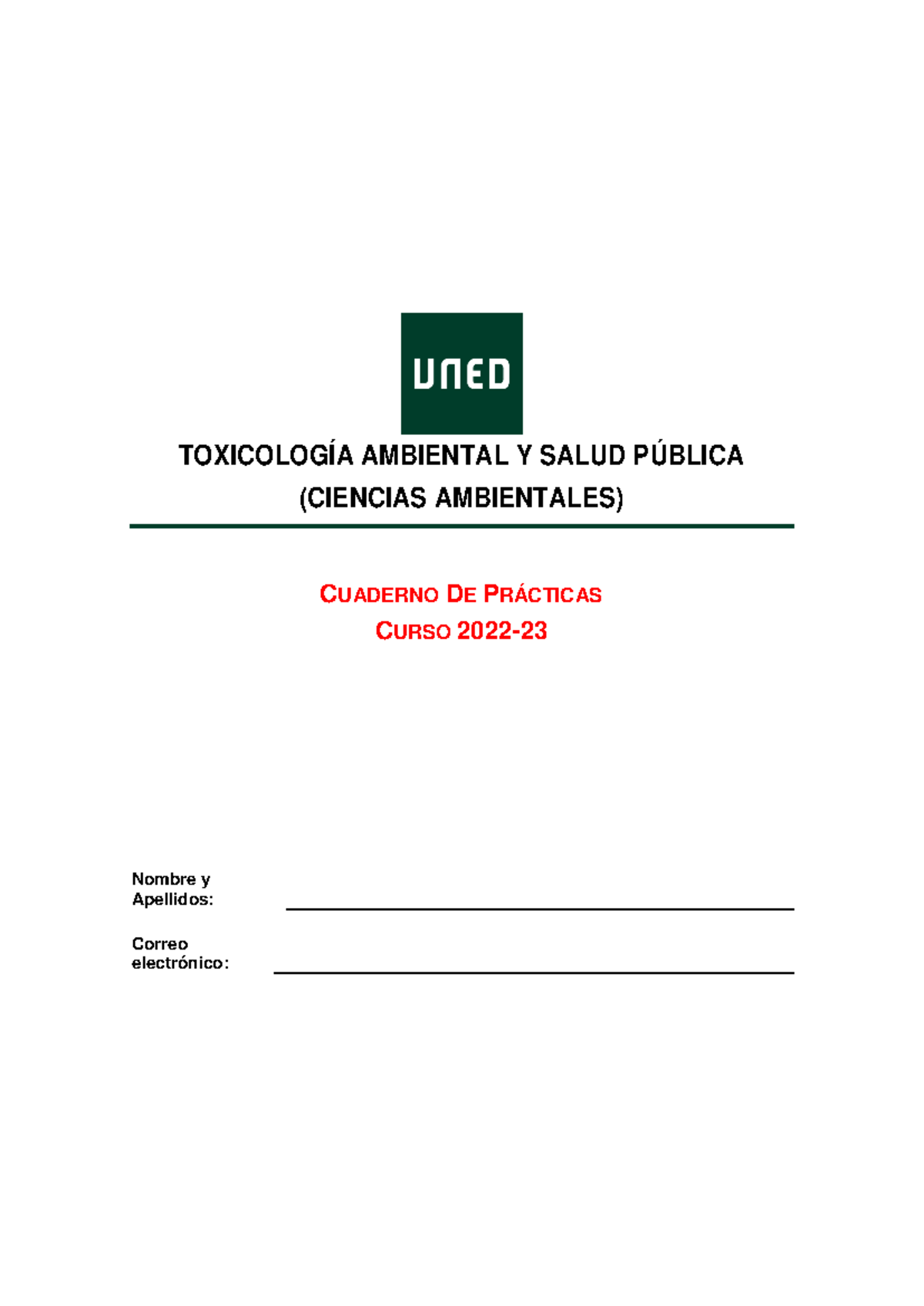 Cuaderno de Prácticas de Toxicología Ambiental y Salud Pública 2022-23E ...