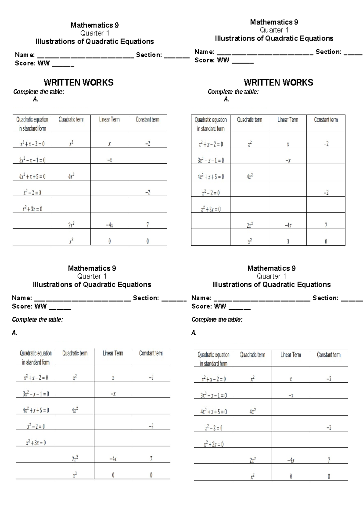 Answer Sheet G9 Q1 Module-1 - Mathematics in the Modern World ...