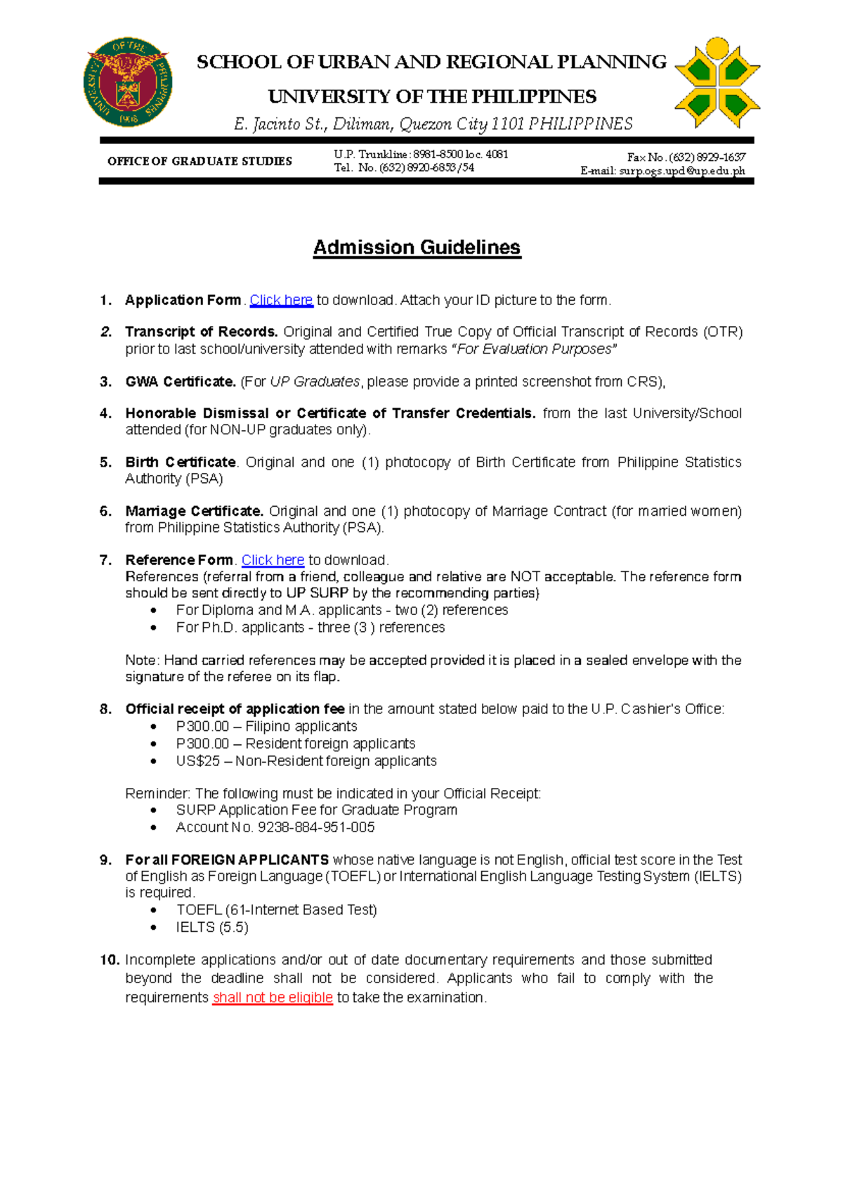 Masters Degree Admission Guidelines - UP Diliman - SURP - Studocu
